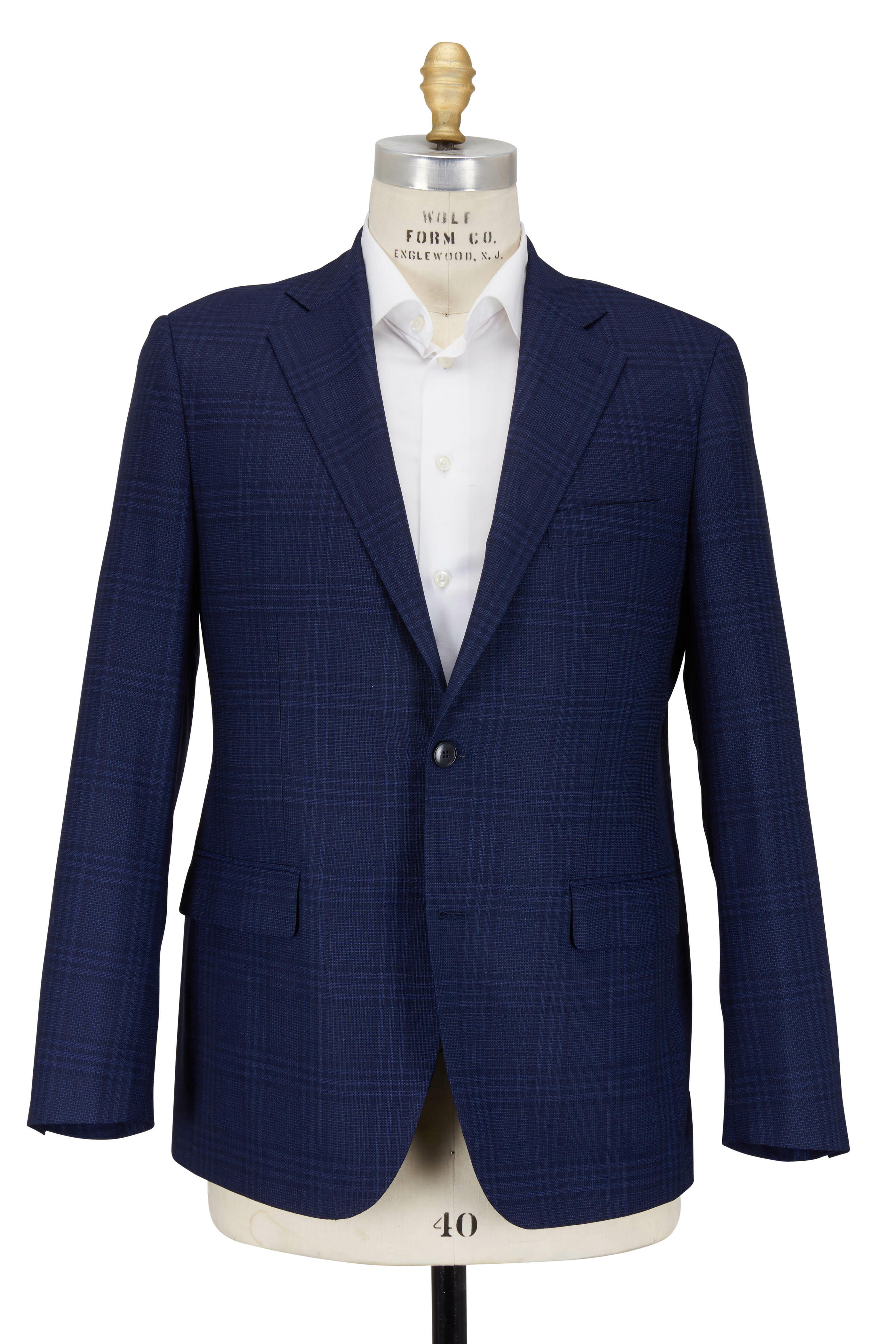 Atelier Munro - Navy Tonal Plaid Stretch Wool Suit