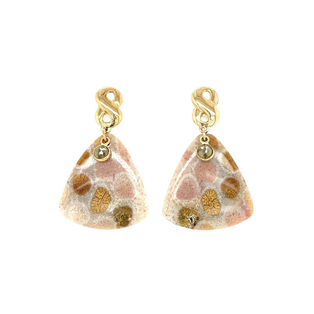 Ellen Hoffman - Indonesian Fossilized Coral Triangular Earrings