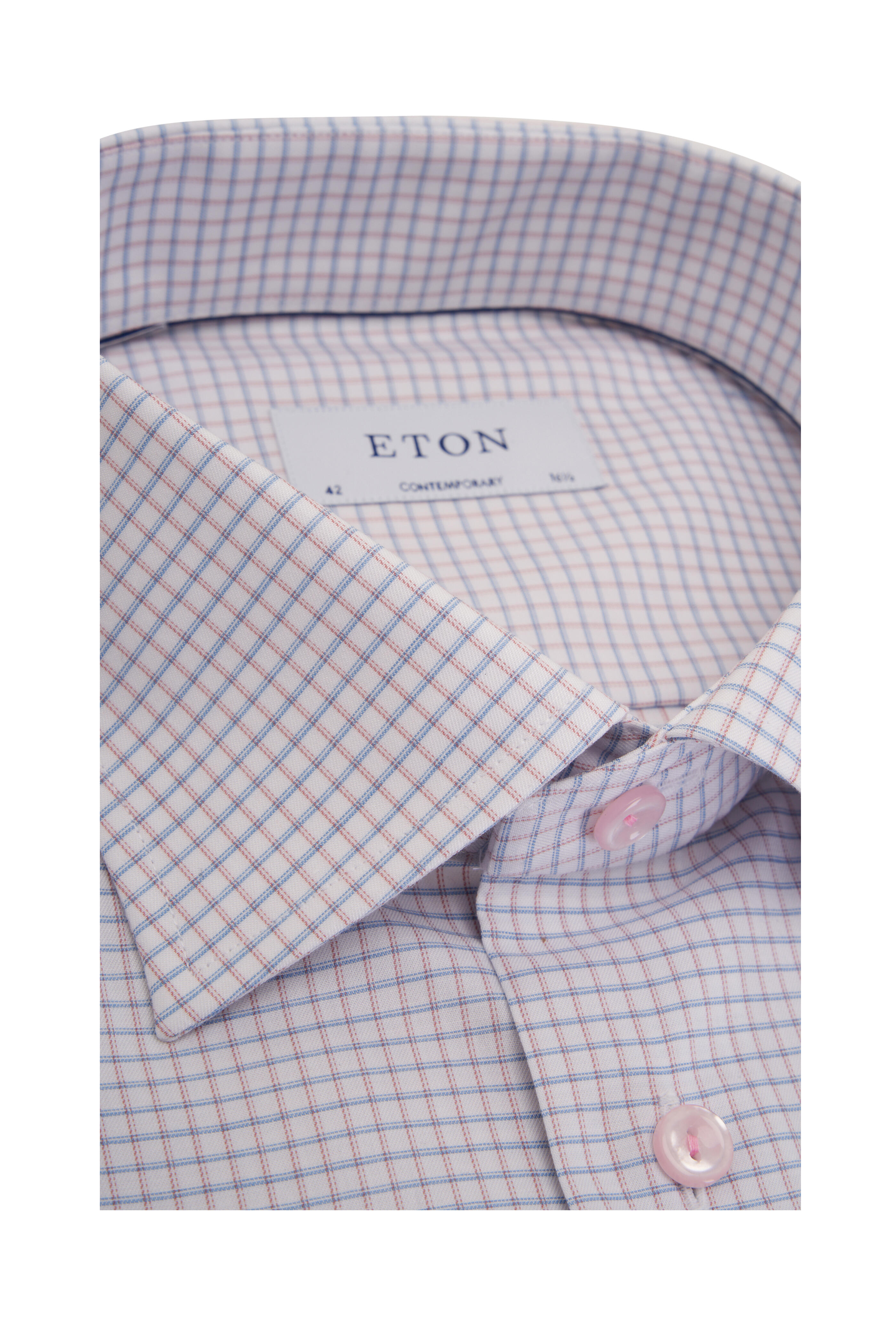 Eton - Blue & Orange Micro Check Dress Shirt | Mitchell Stores