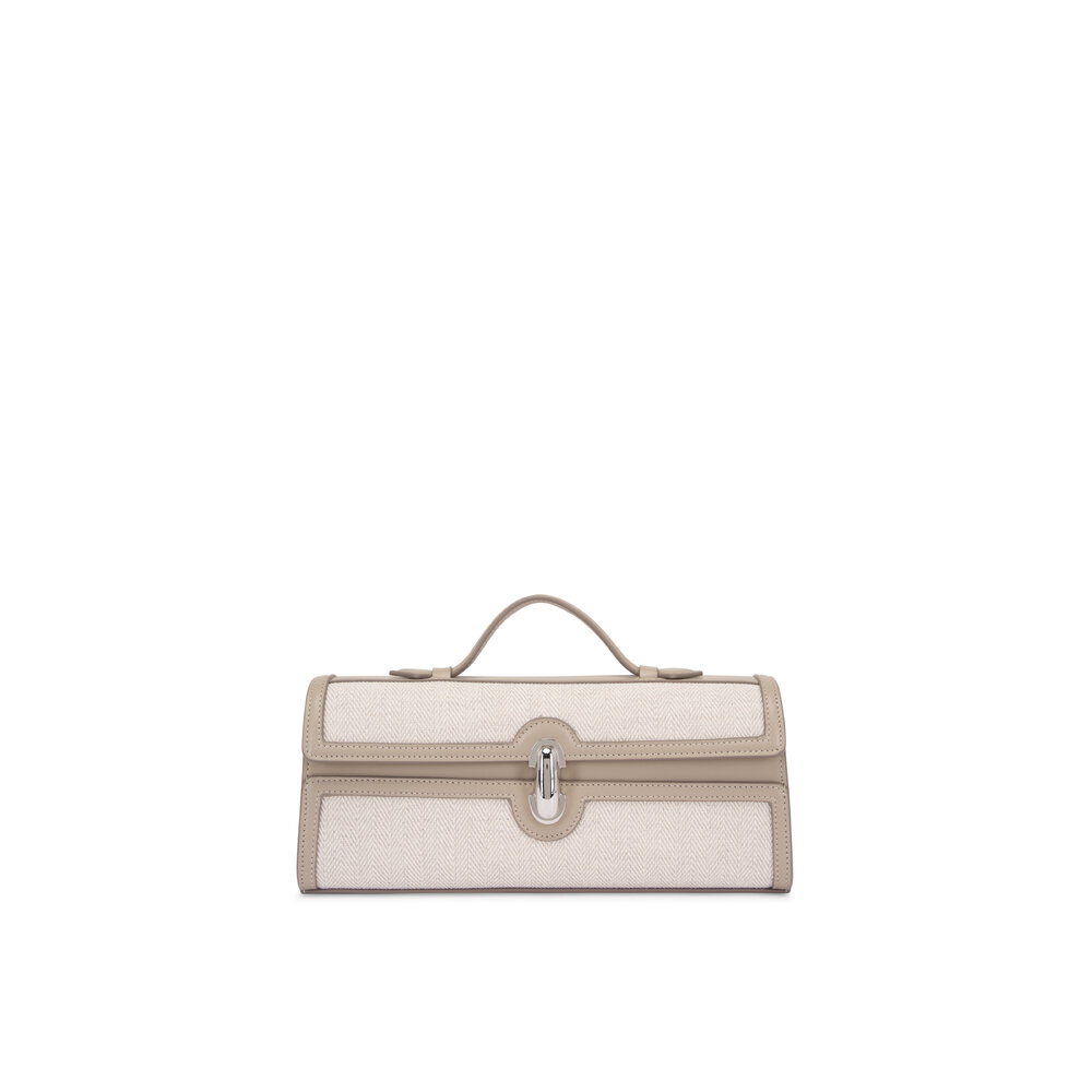 Savette - Slim Symmetry Clay Herringbone Linen Pochette