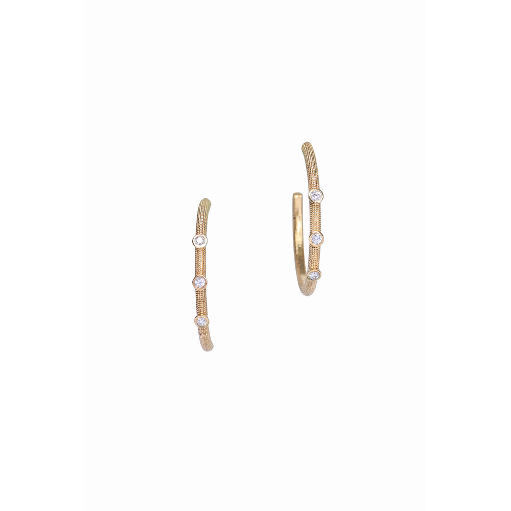 .925Suneera - Textured Triple Diamond Hoop Earrings