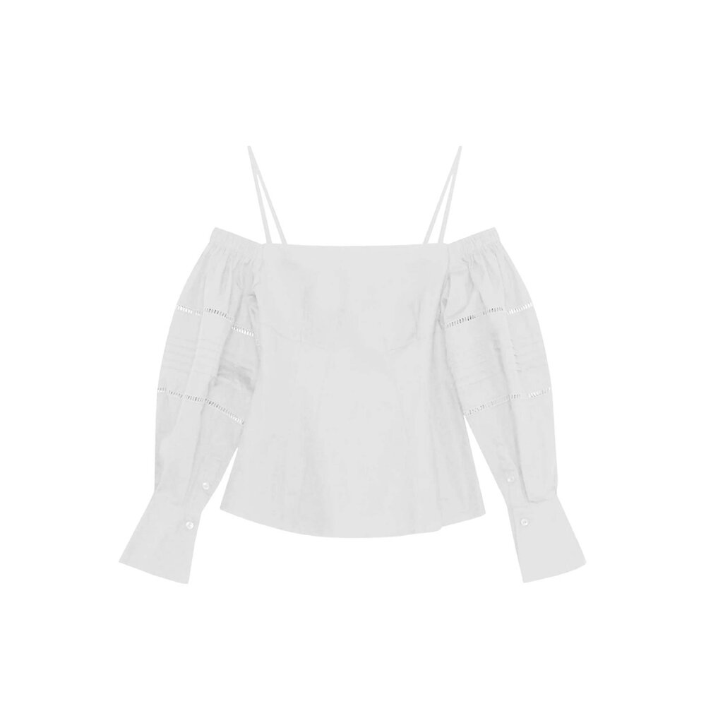 Simkhai - White Cotton Poplin Whitney Puff Sleeve Blouse