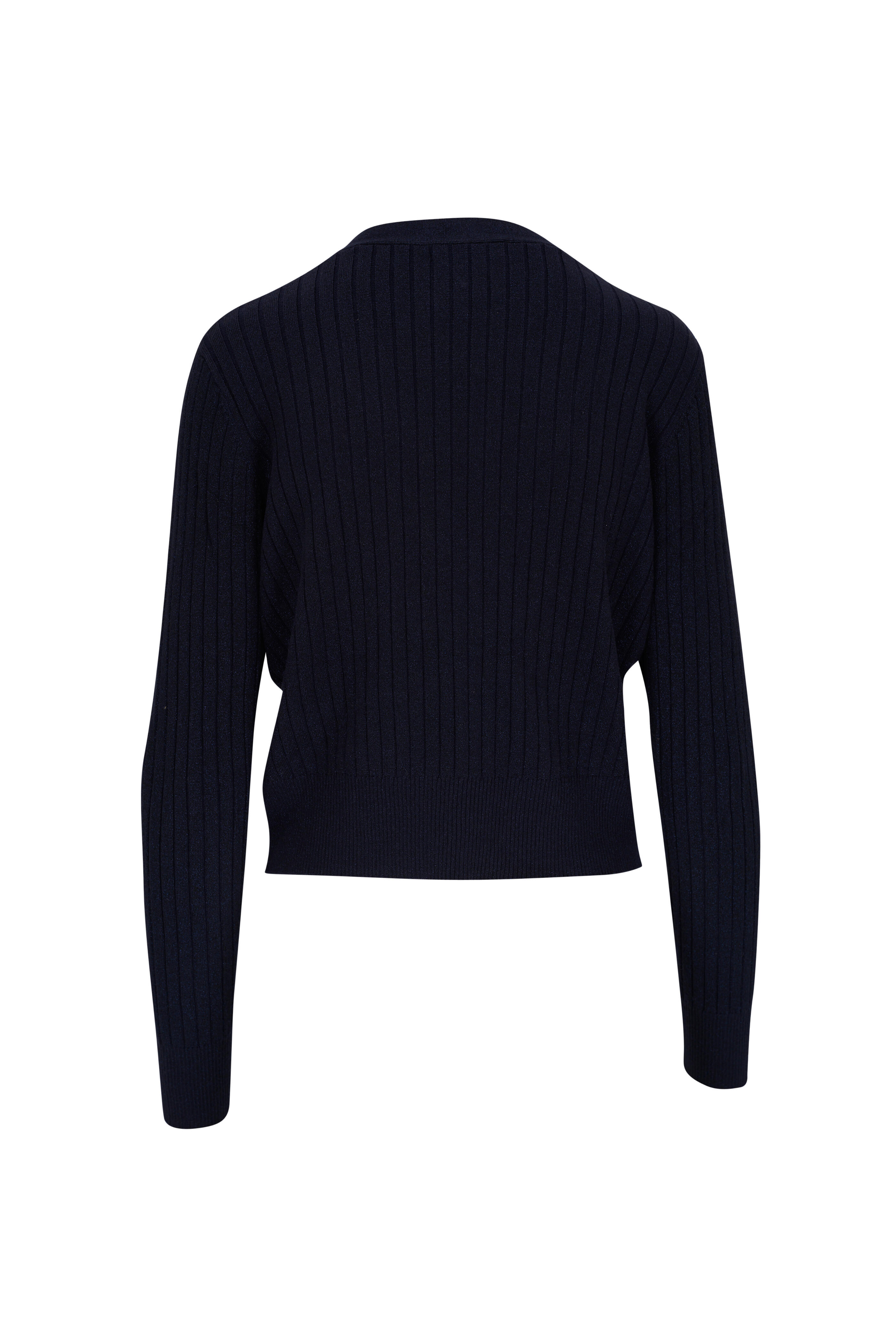 Majestic - Navy Blue Lurex V-Neck Cardigan | Mitchell Stores