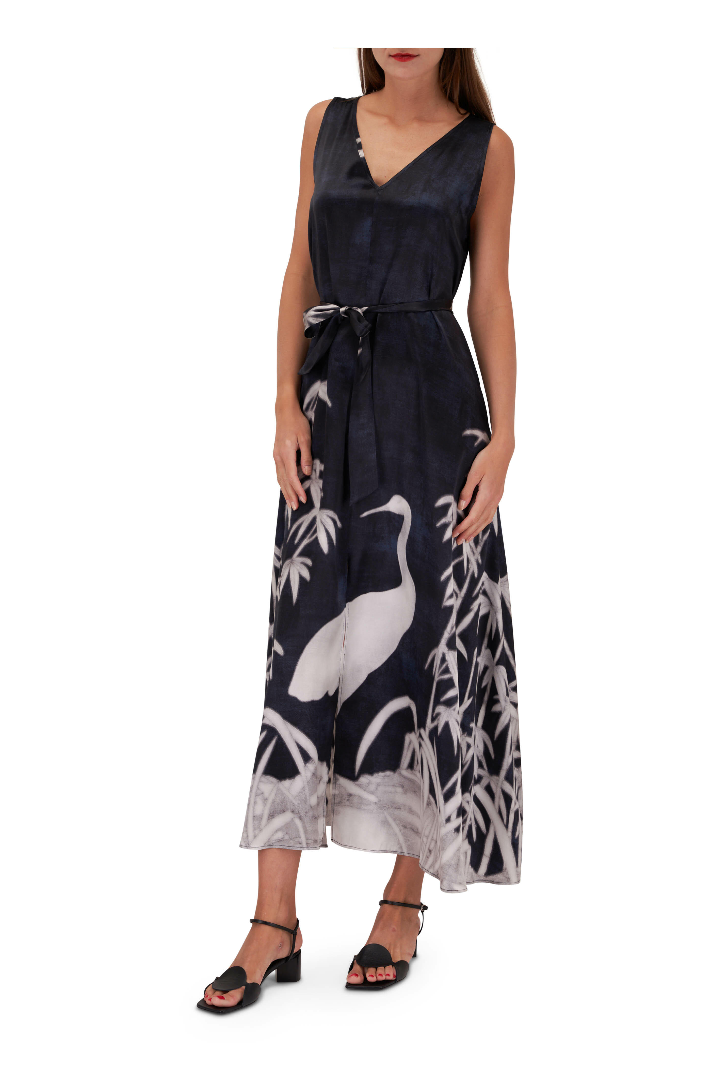 Kiton - White & Navy Silk Patterned Dress | Mitchell Stores