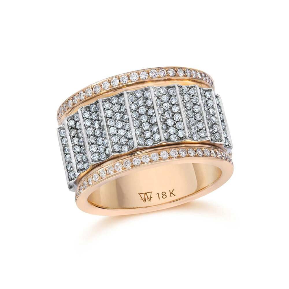 Walters Faith - Clive Two Tone All Diamond Wide Fluted Band Ring