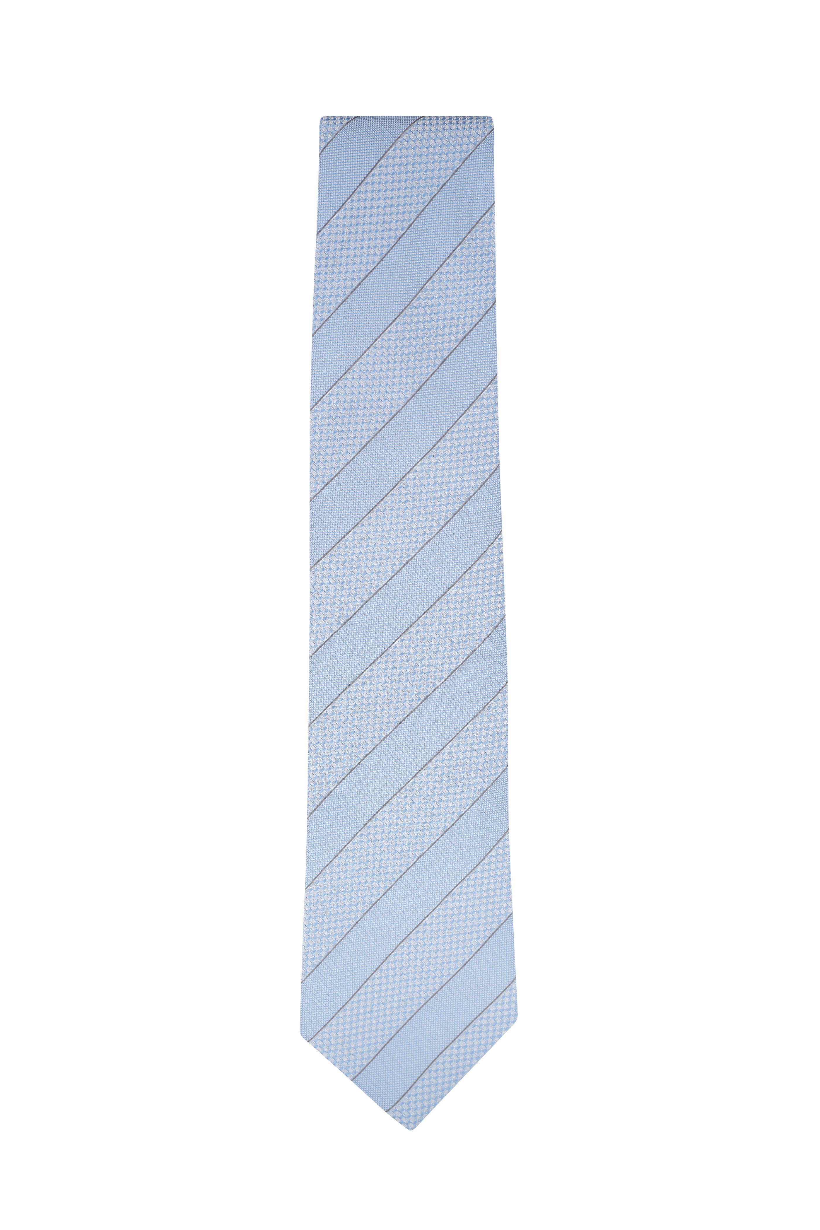 Isaia - Light Blue Striped Silk Necktie | Mitchell Stores