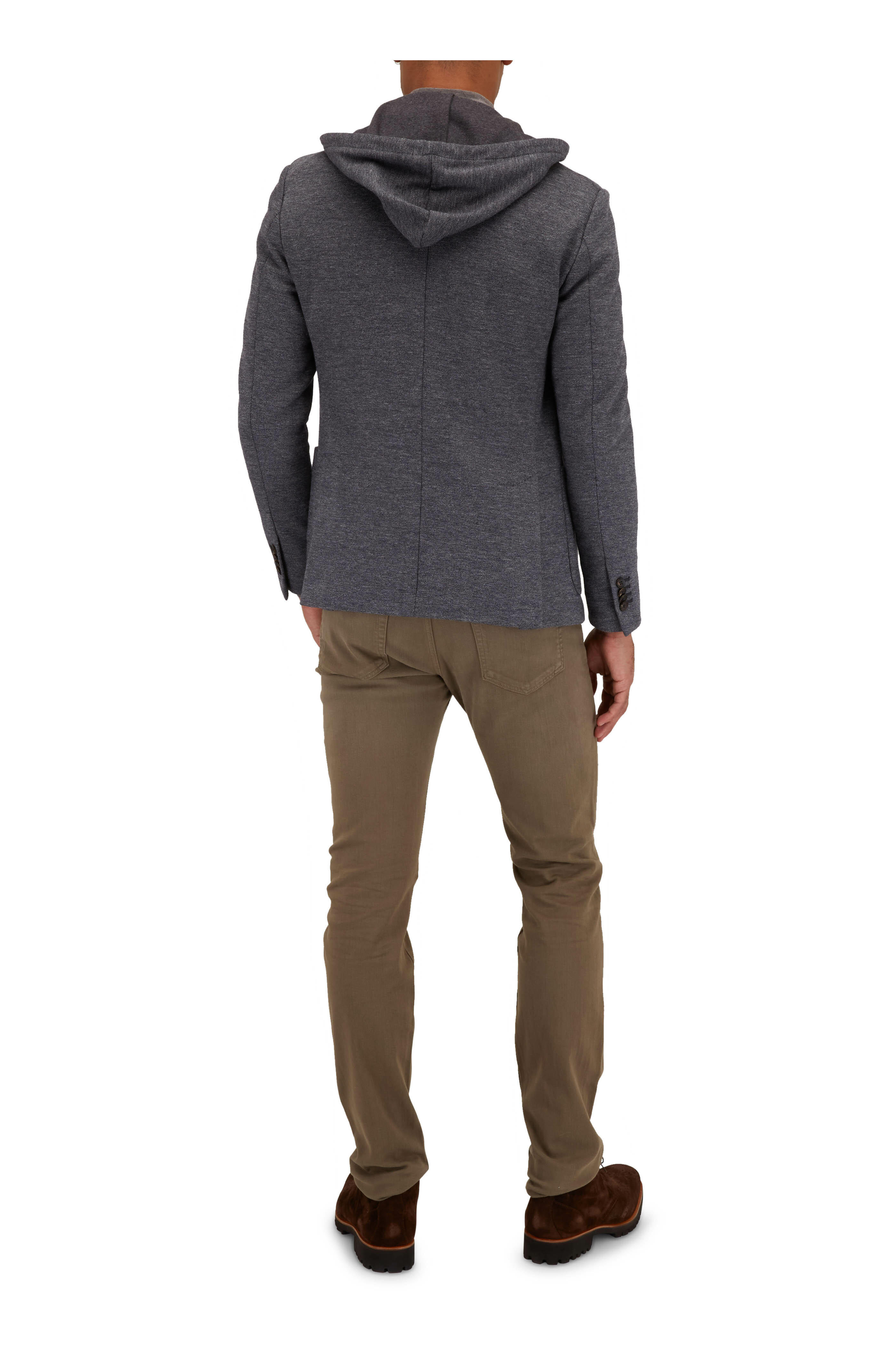 Fradi - Charcoal Cotton & Wool Jersey Hooded Sportcoat