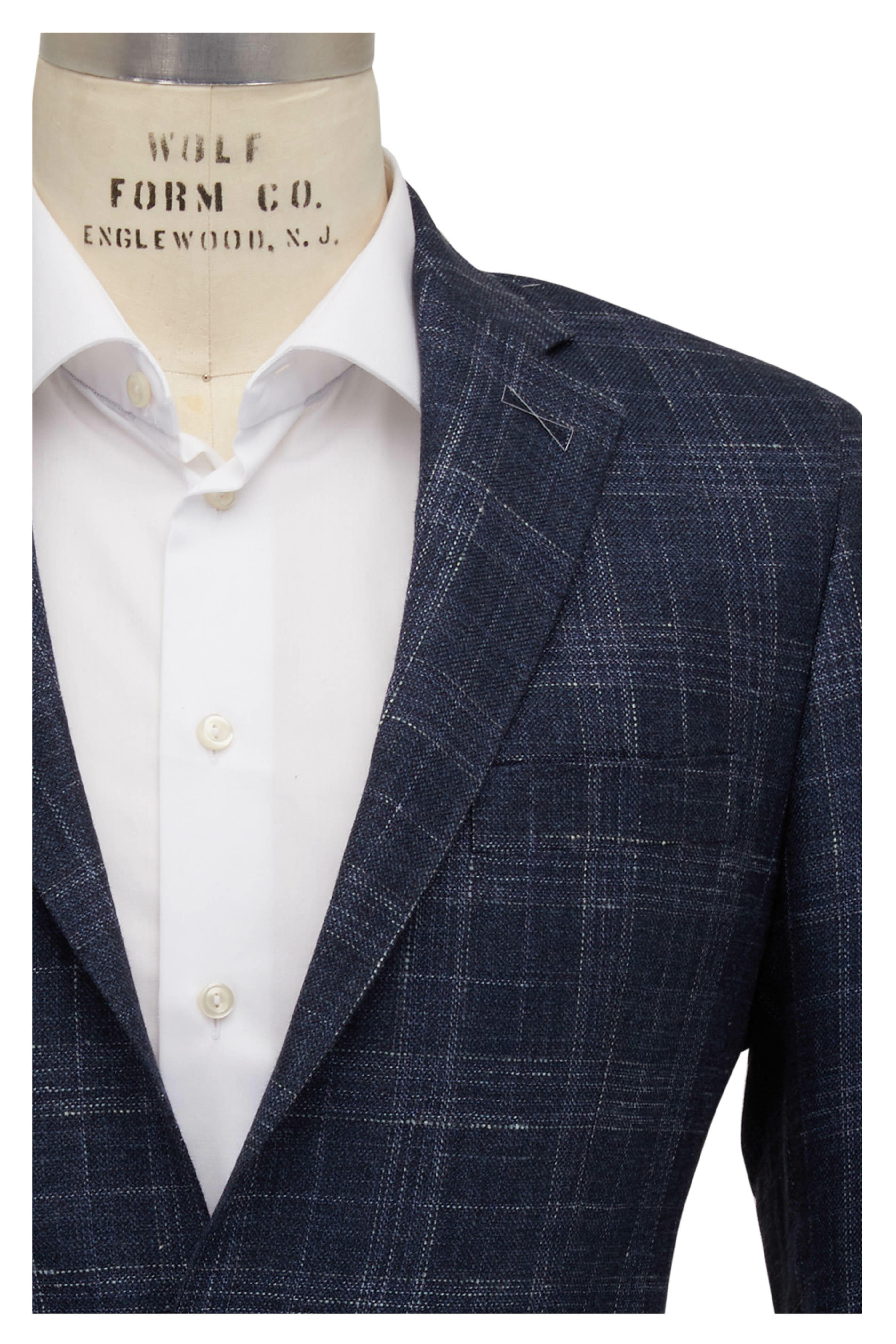 Atelier Munro - Blue & Gray Multi Windowpane Wool Blend Sportcoat