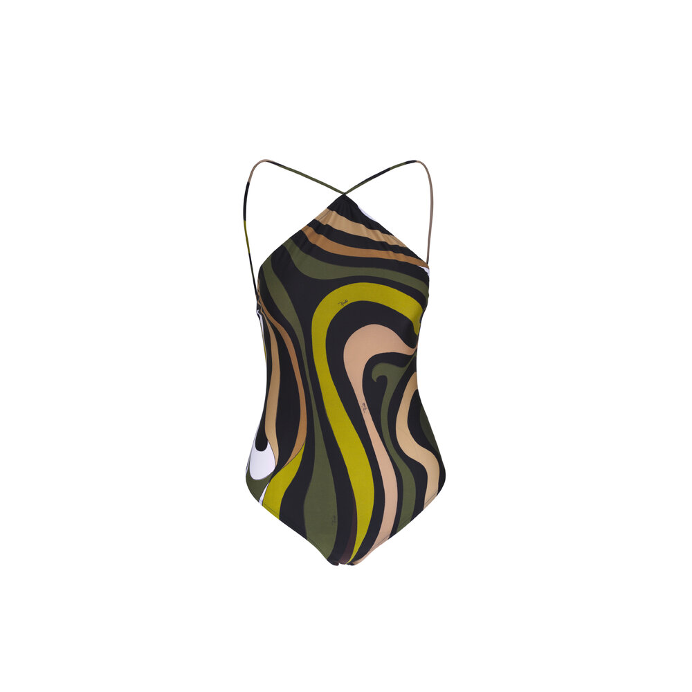 Pucci - Marmo Olive Criss-Cross One Piece Swimsuit