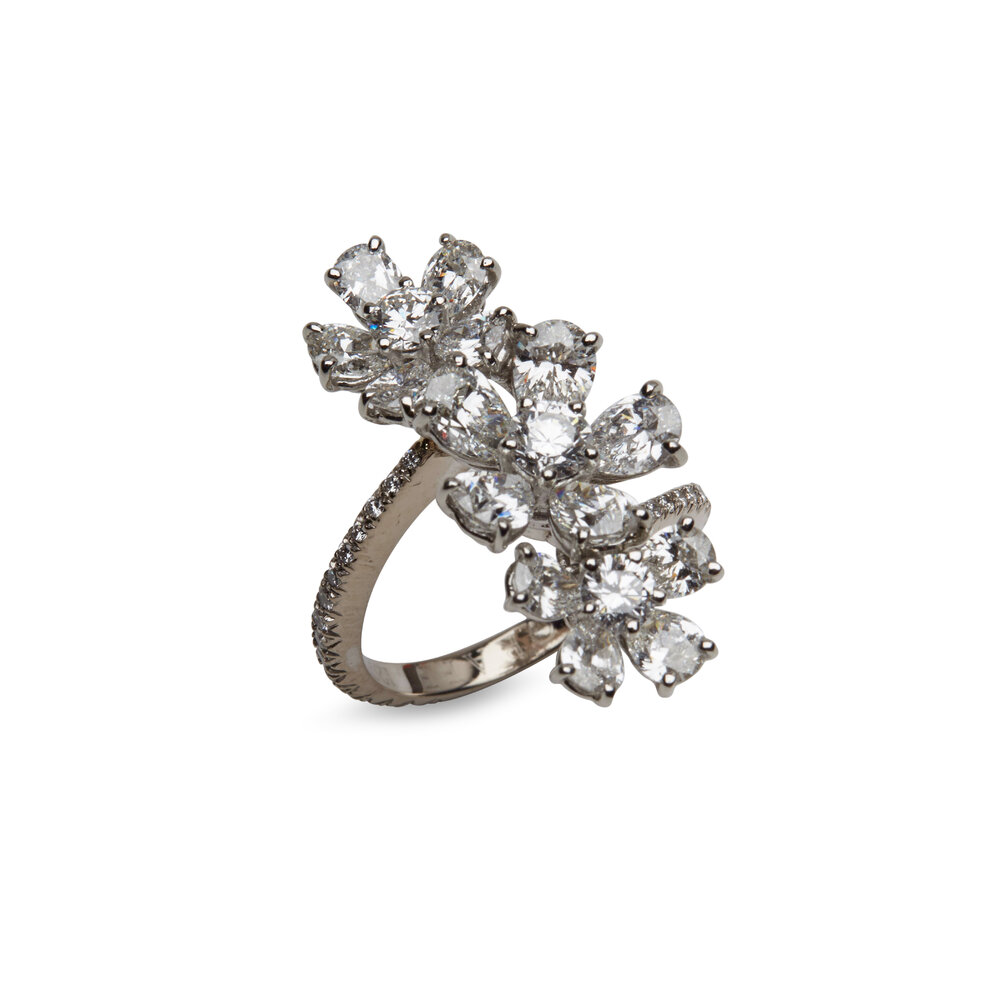 Graff - Platinum Three Flower White Diamond Cluster Ring