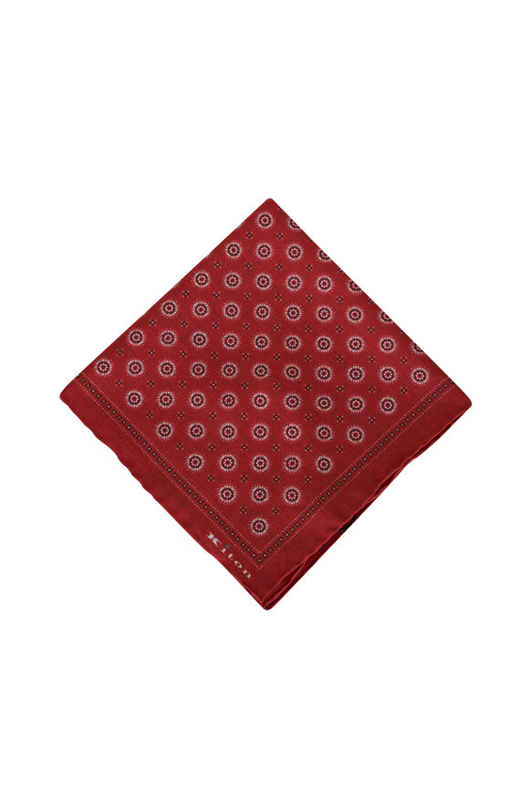 Kiton - Red Geo Print Silk Pocket Square | Mitchell Stores