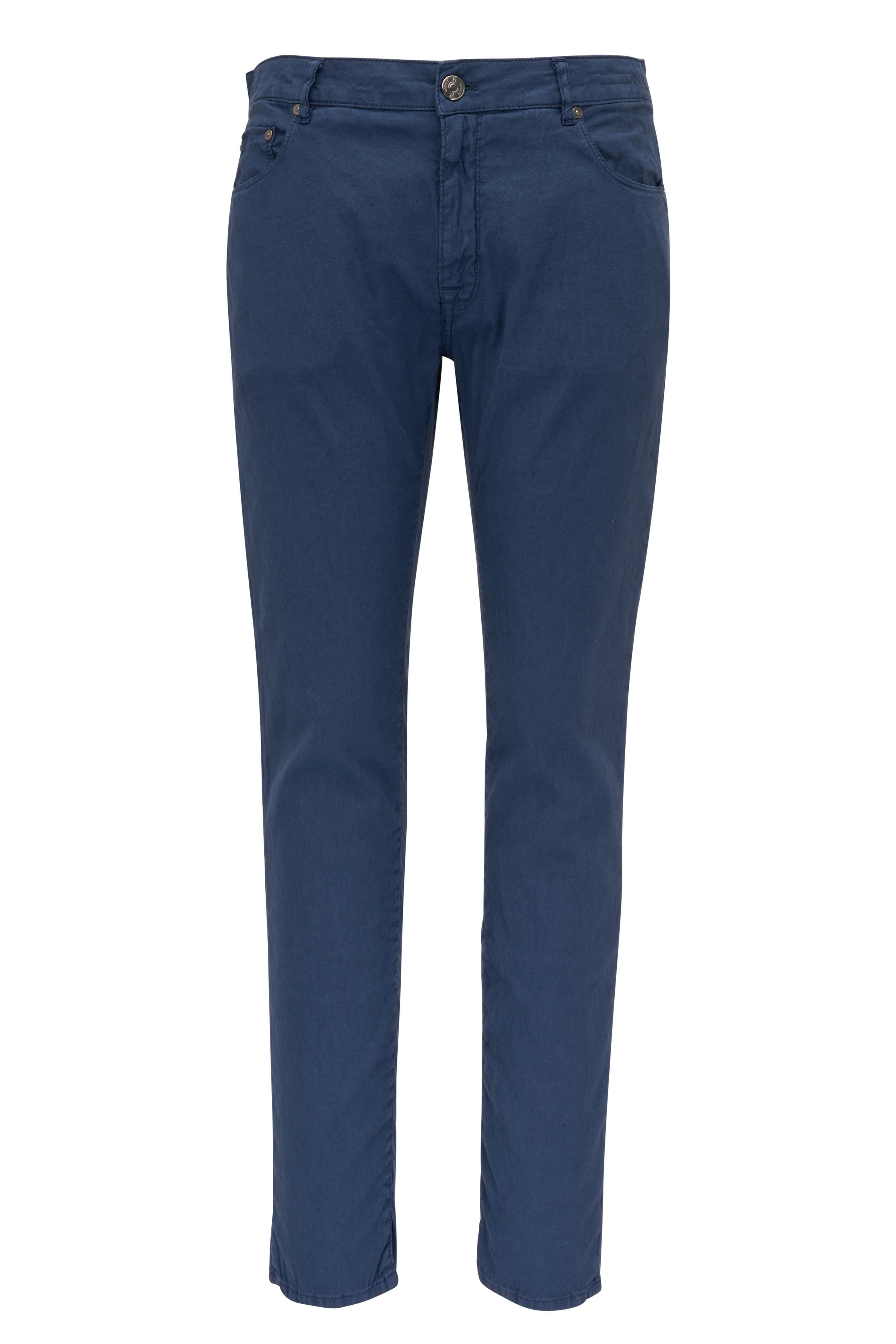 PT Torino - Jazz Navy Blue Linen & Cotton Five Pocket Pant