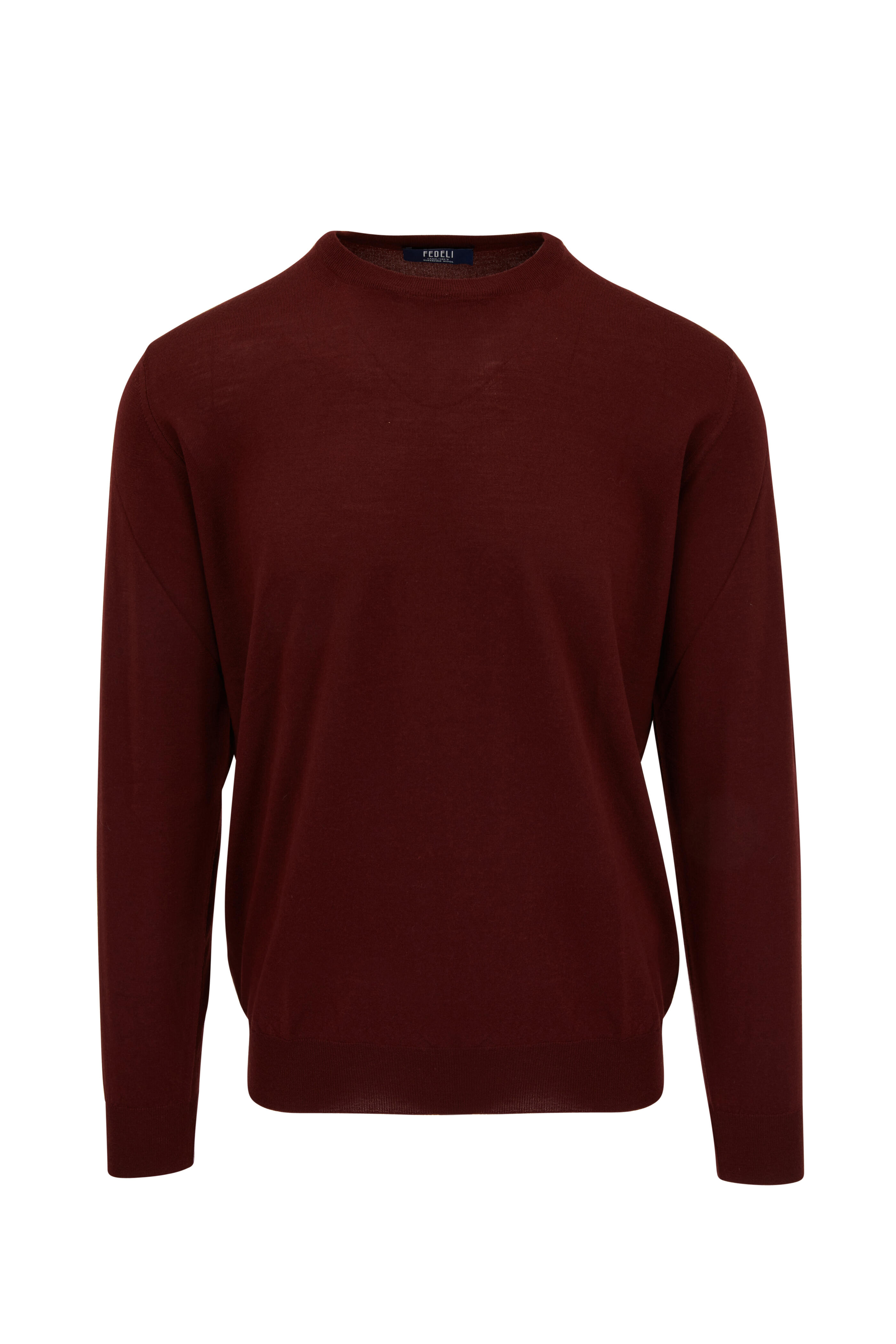 Fedeli - Burgundy Super 140's Wool Crewneck Pullover