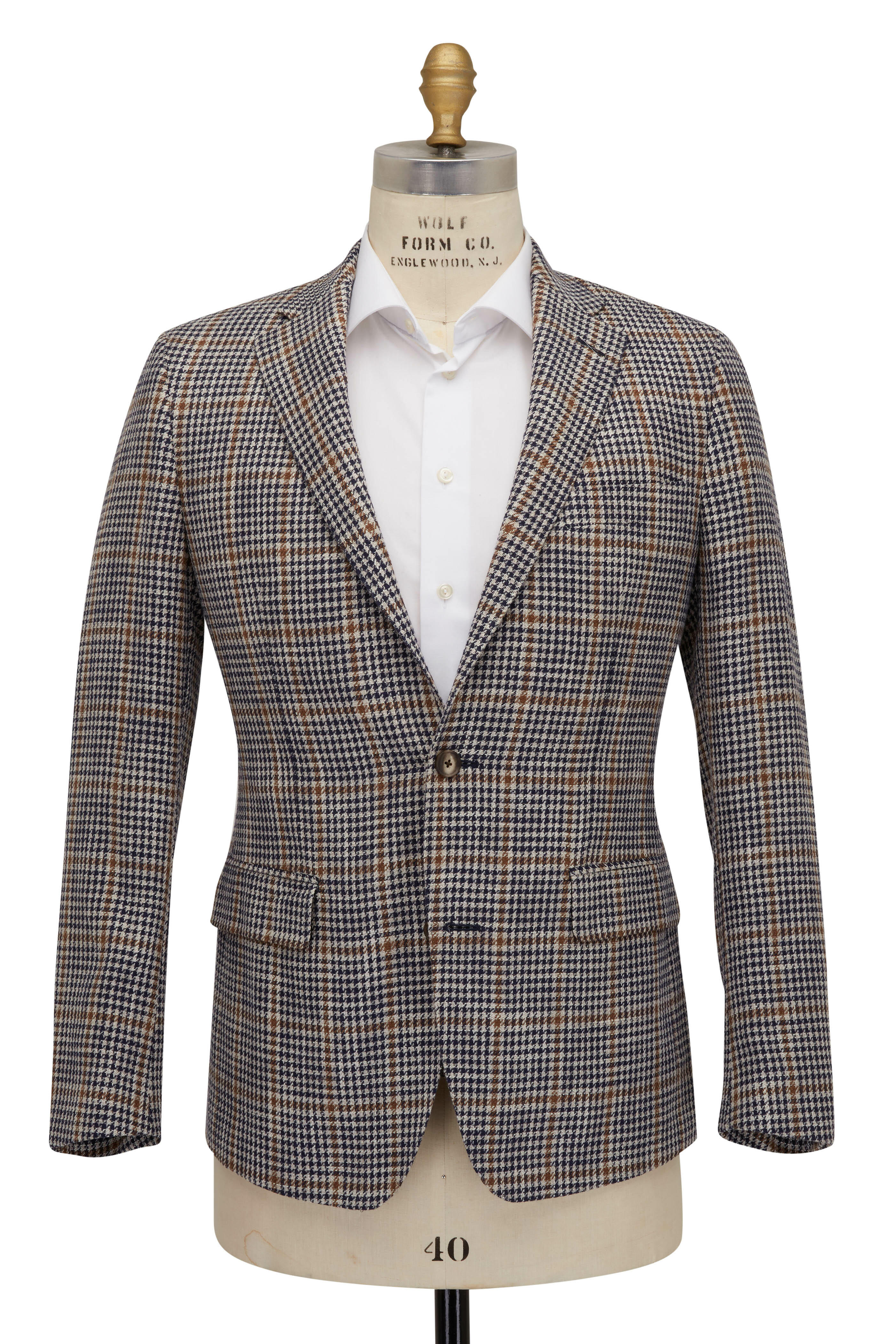 Atelier Munro - Taupe & Navy Houndstooth Wool Blend Sportcoat
