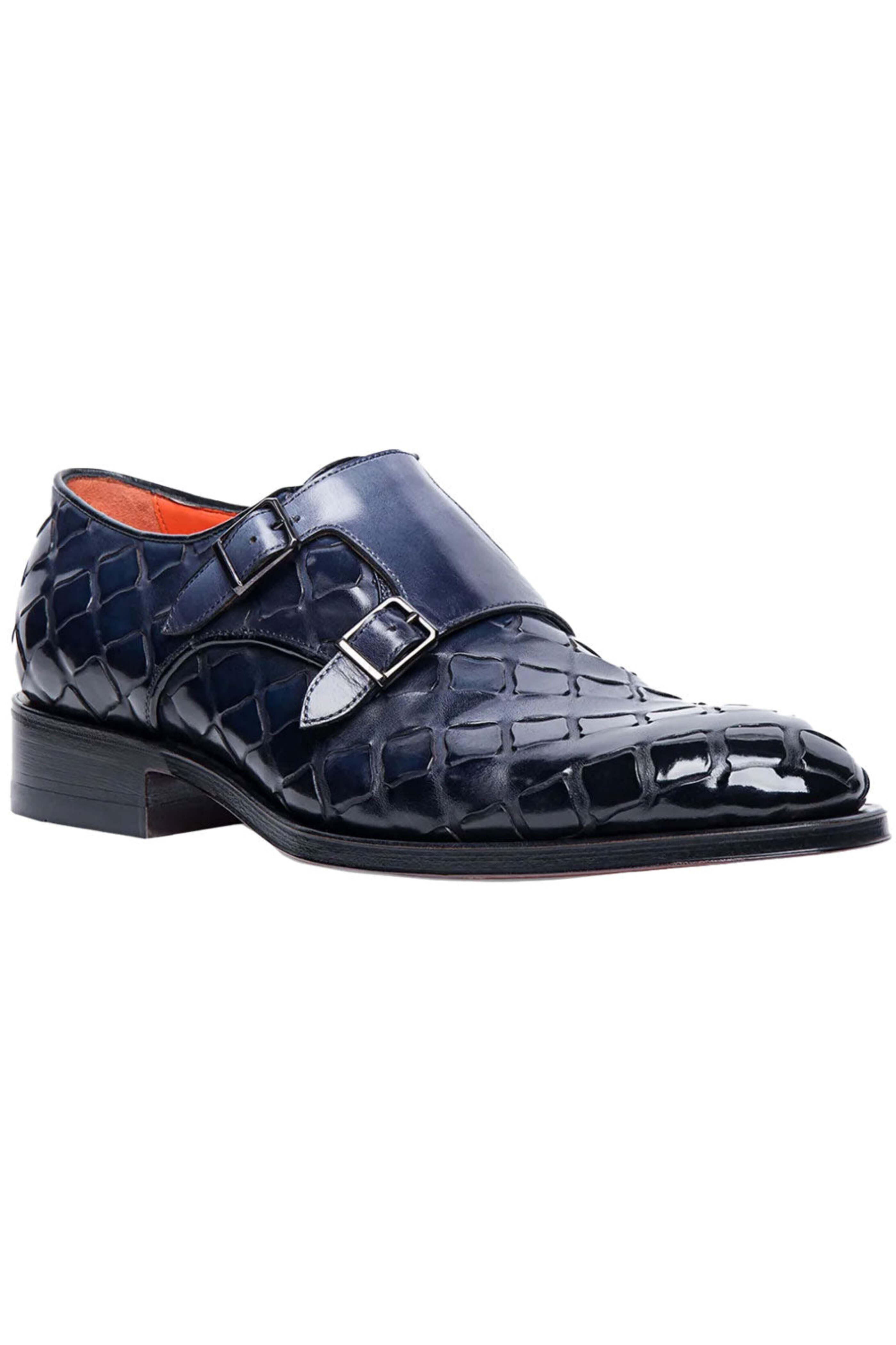 Santoni - Dizzier Double Monk Strap in Blue | Mitchell Stores