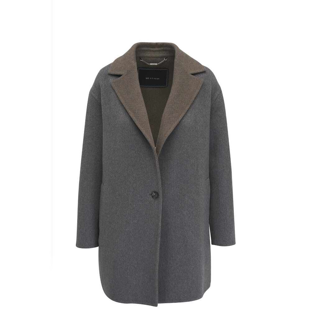 Kiton - Taupe Chevron Cashmere Coat | Mitchell Stores