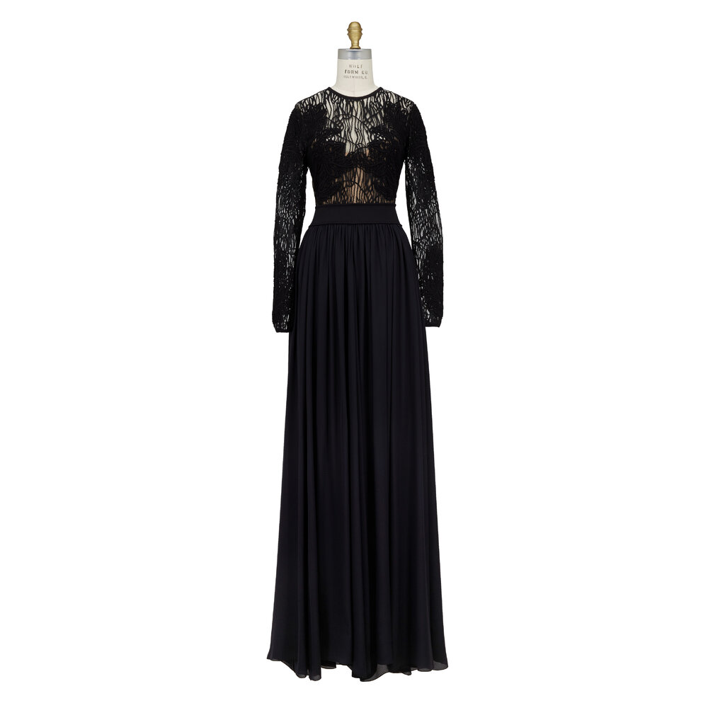 Elie Saab Black Lace Top Long Sleeve Gown Mitchell Stores