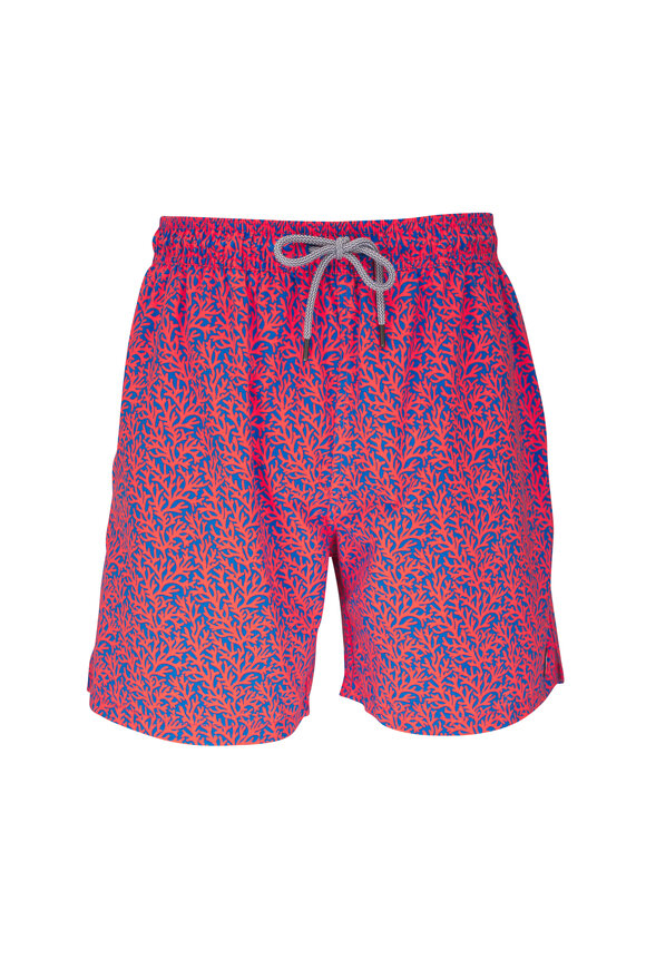 Tom & Teddy - Blue & Orange Coral Print Swim Trunks