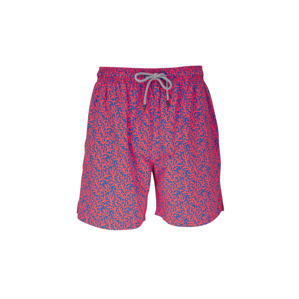 Tom & Teddy - Blue & Orange Coral Print Swim Trunks
