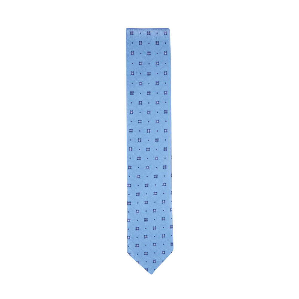 Eton - Light Blue Medallion Print Silk Necktie | Mitchell Stores