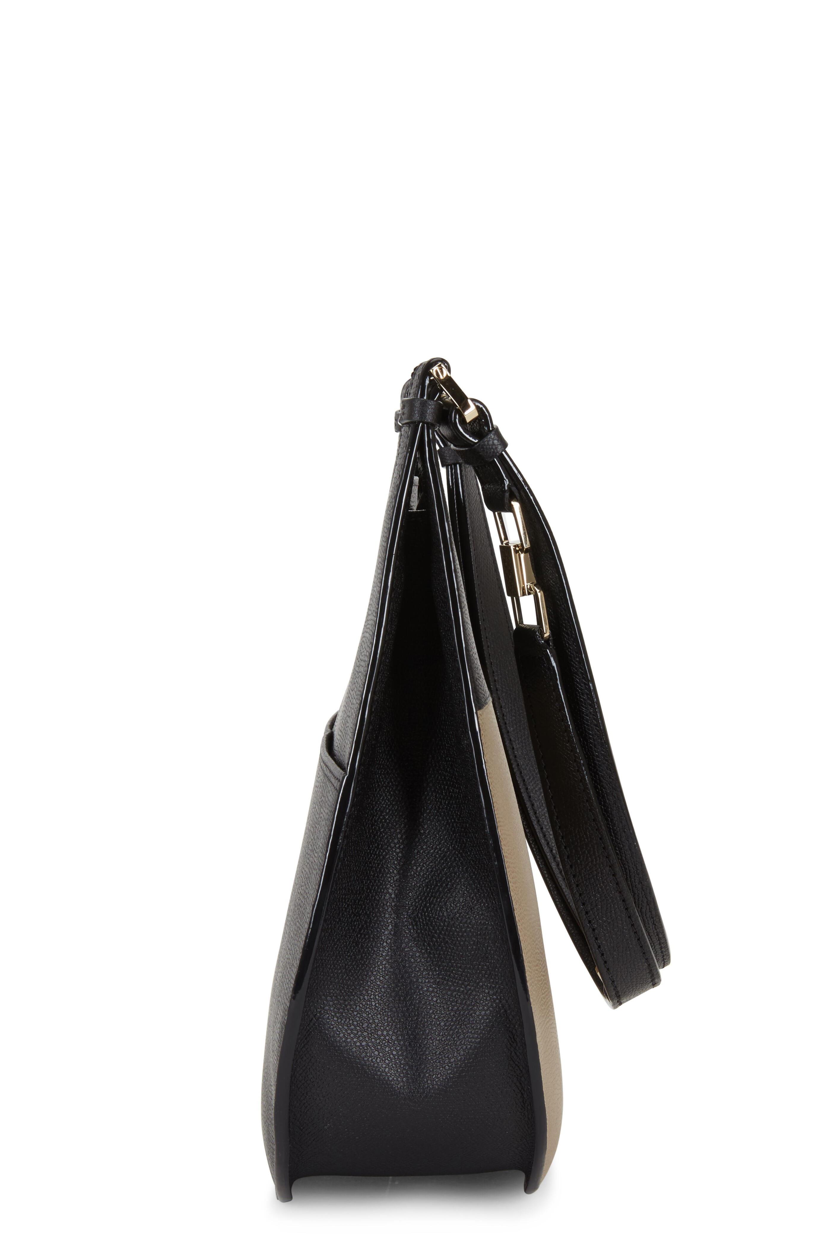Valextra - Weekend Grande Black & Taupe Leather Hobo Bag