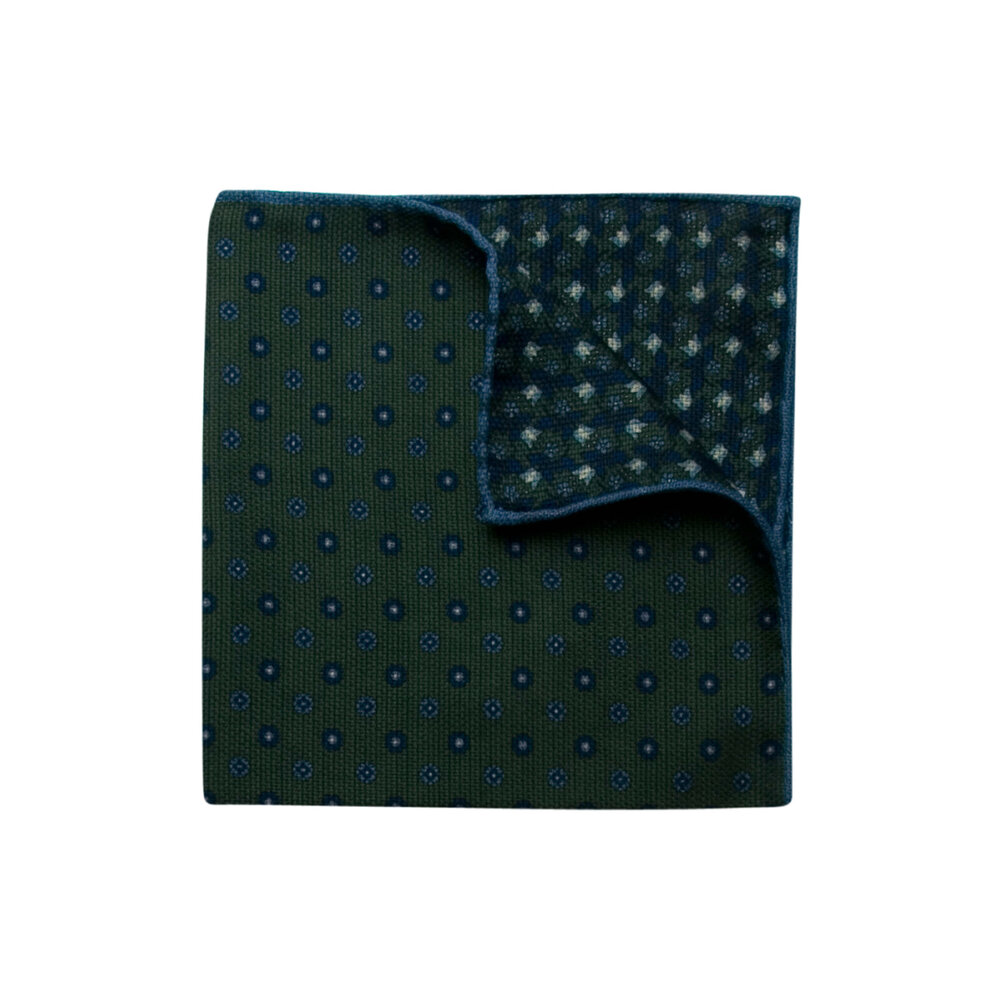 Geoff Nicholson - Green and Blue Silk Garza Neat Pocket Square