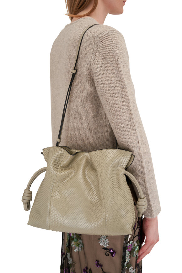 Loewe - Medium Flamenco Marble Green Snakeskin Knot Clutch
