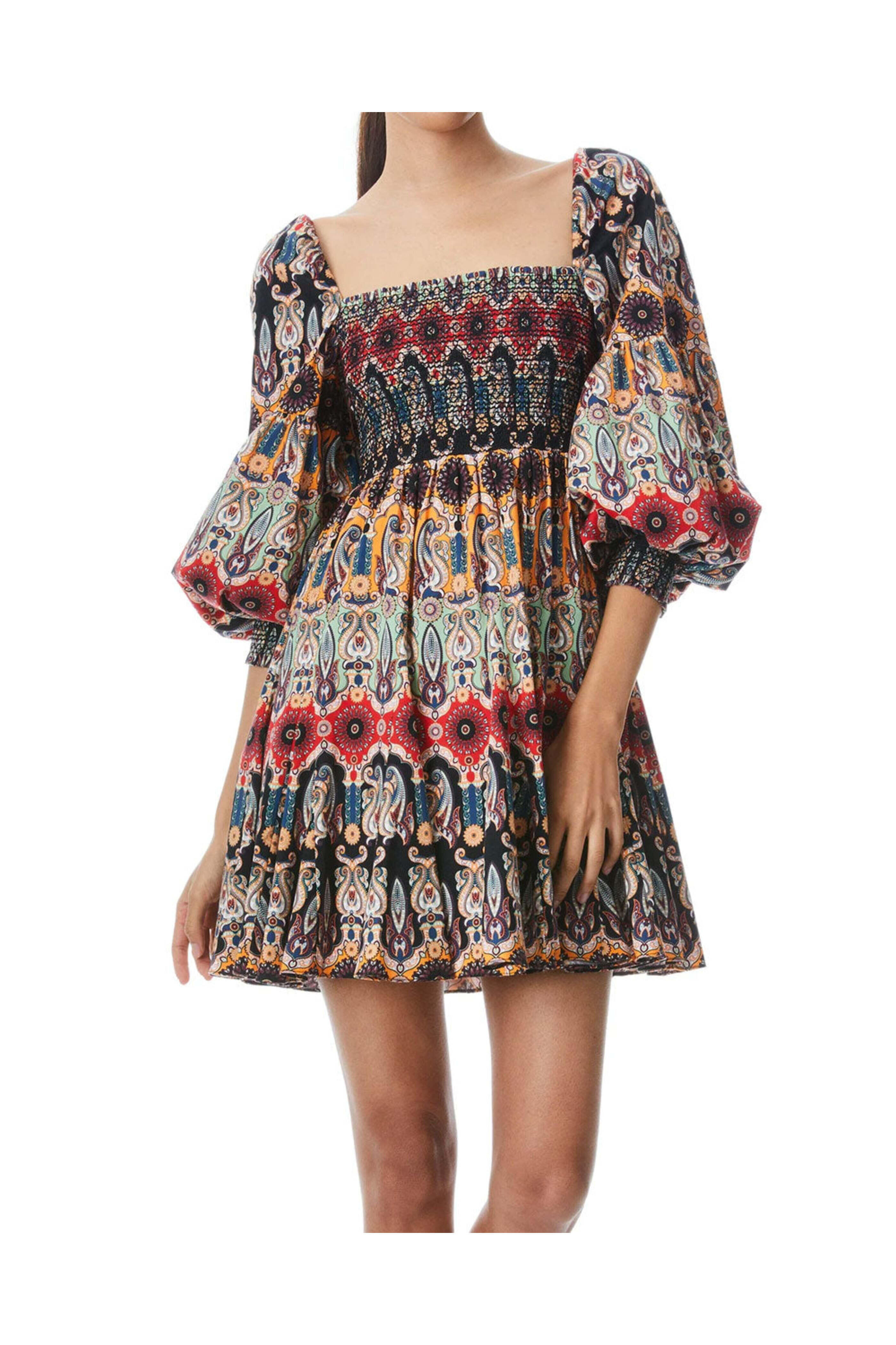 Alice & Olivia - Tangerine Print Julissa Empire Waist Mini Dress