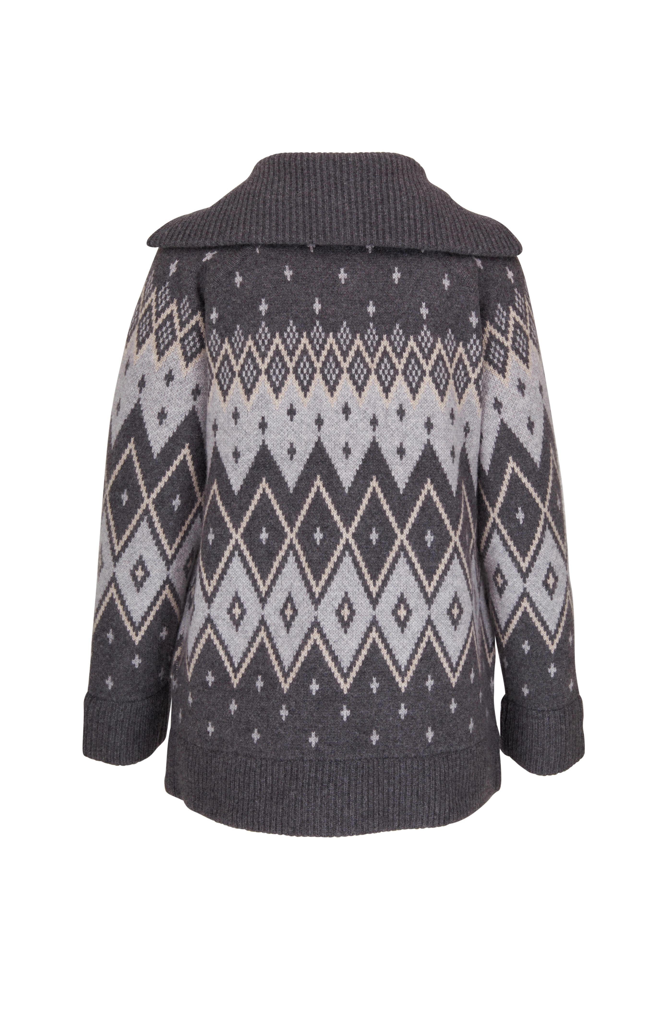 CO Collection - Fair Isle Charcoal Zip Up Sweater