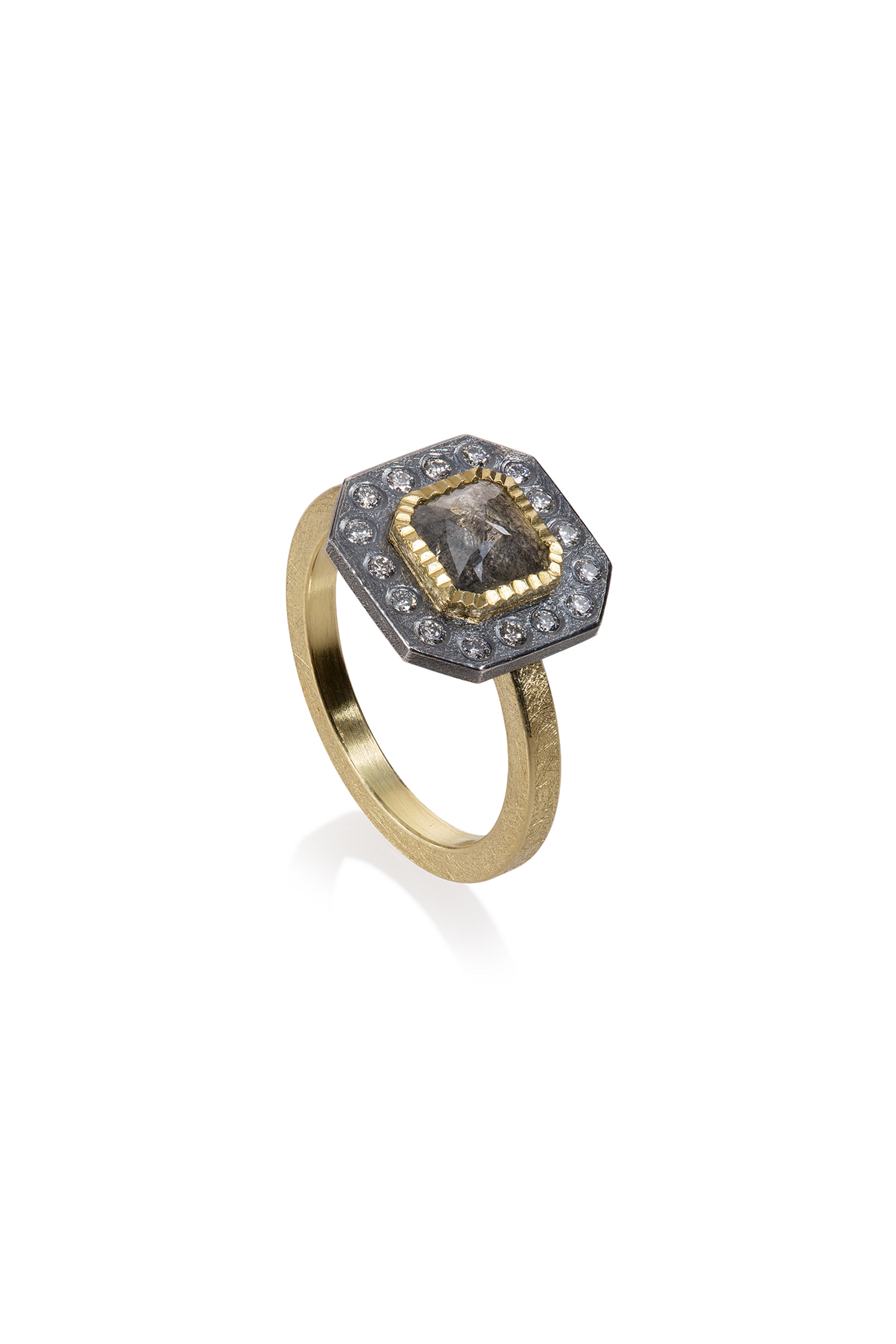 Todd Reed - 18K Yellow Gold & Silver Double Diamond Ring