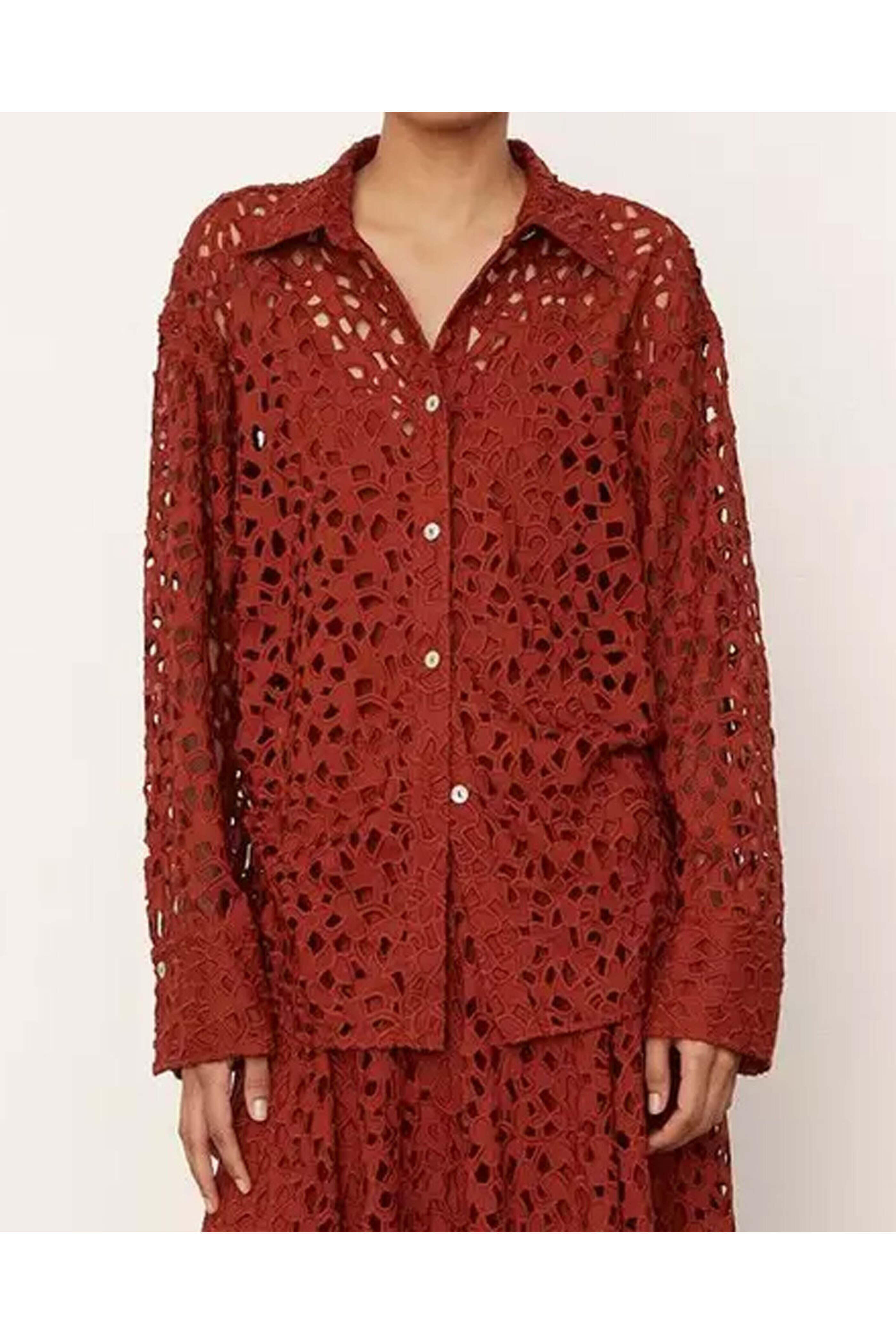 Vince - Amber Rust Lace Sculpted Long Sleeve Shirt