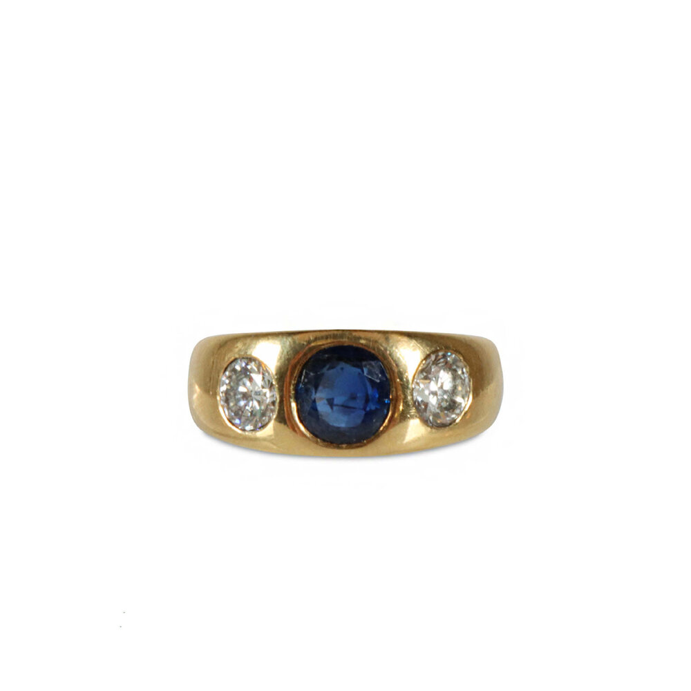 John T. Haynes - Diamond and Sapphire Oval Ring | Mitchell Stores