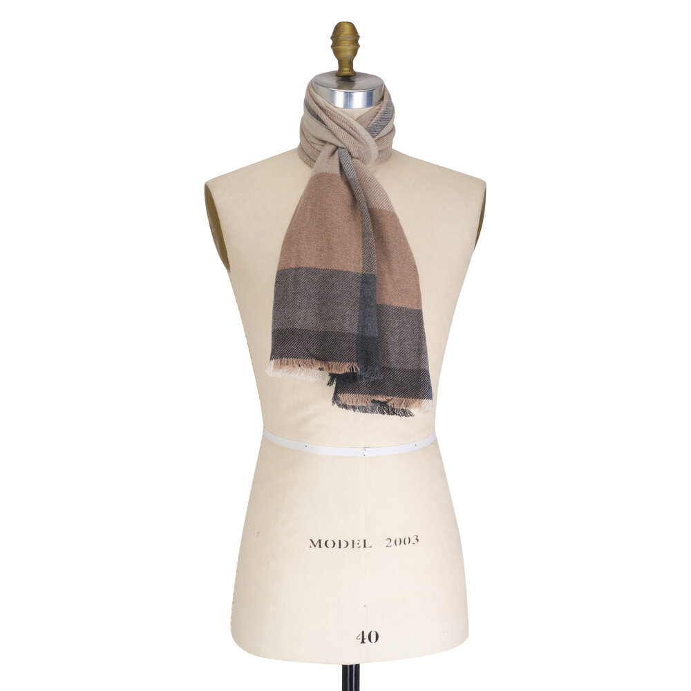 Brunello Cucinelli - Gray Check Wool & Cashmere Scarf
