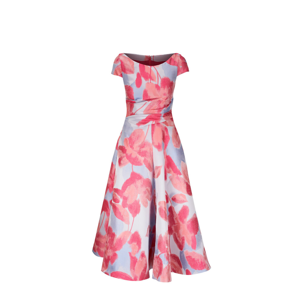 Talbot Runhof - Azalea Floral Jacquard Midi Cocktail Dress