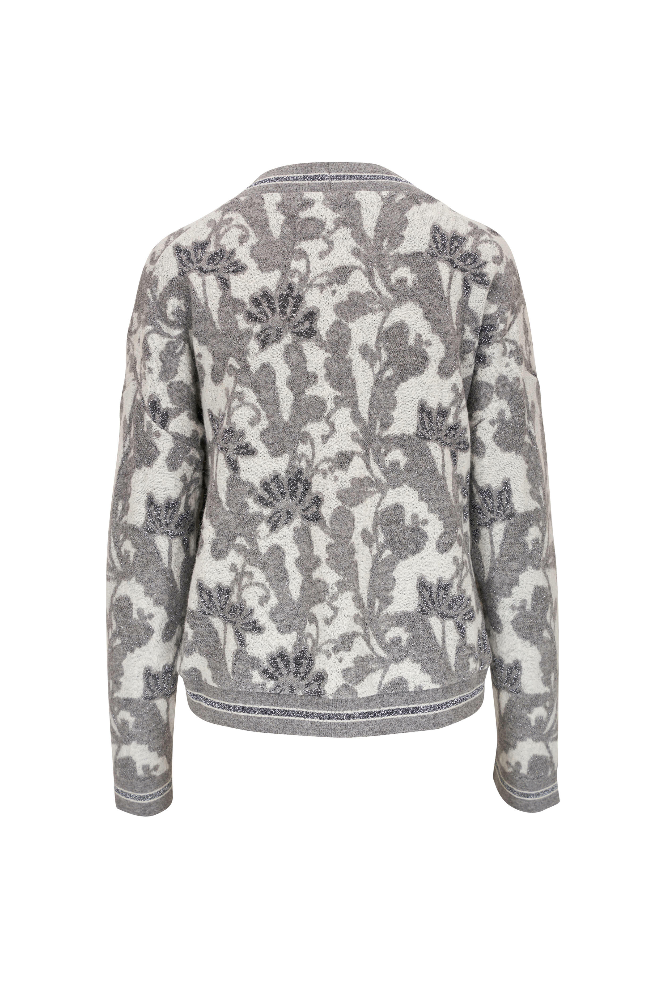 D.Exterior - Granite Floral V-Neck Short Boxy Cardigan