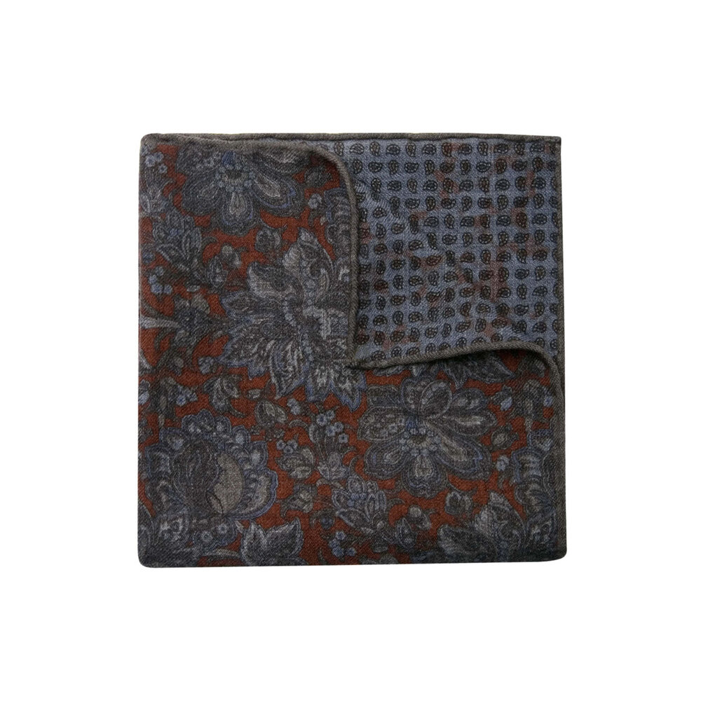 Geoff Nicholson - Rust and Blue Floral Reversible Pocket Square