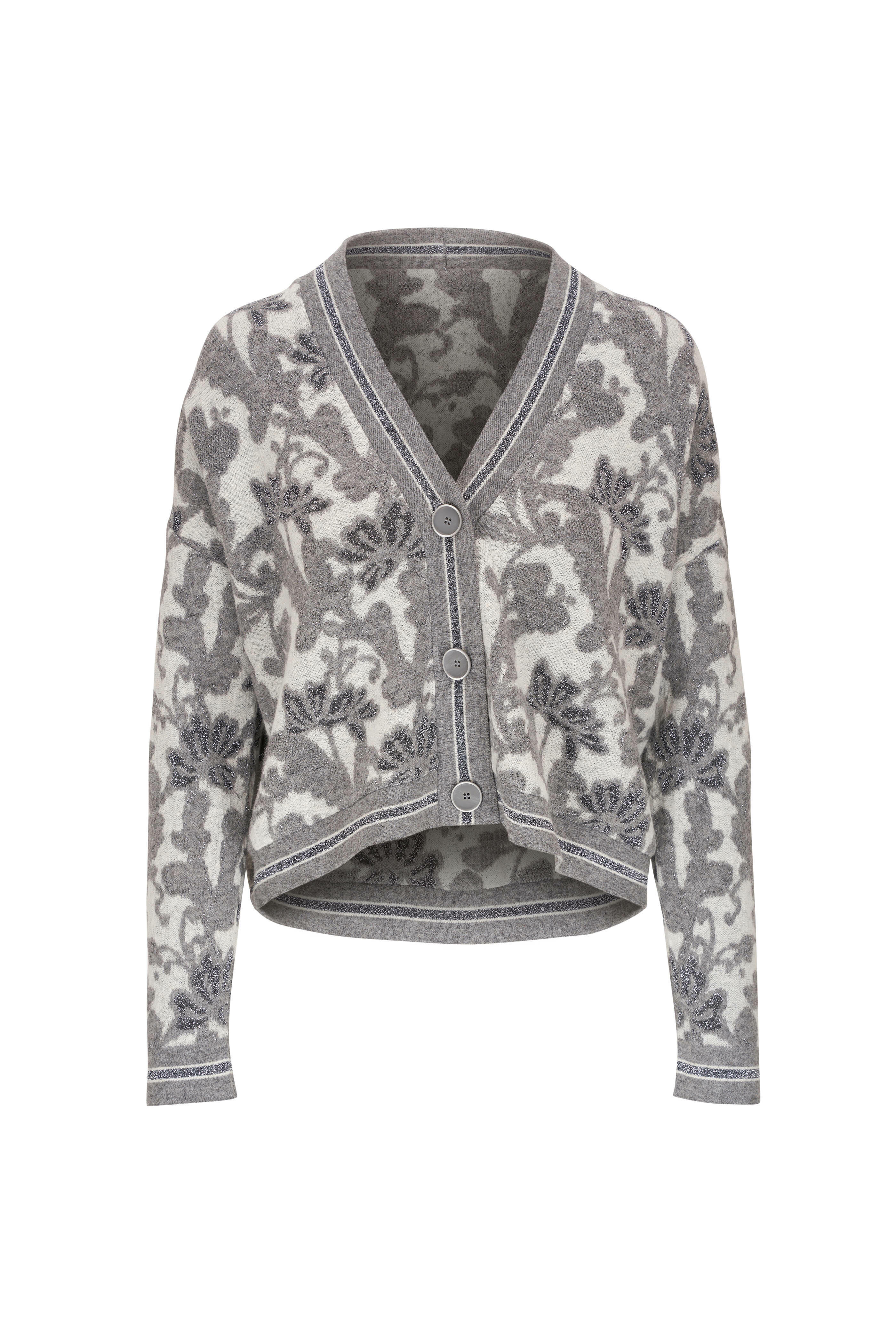 D.Exterior - Granite Floral V-Neck Short Boxy Cardigan