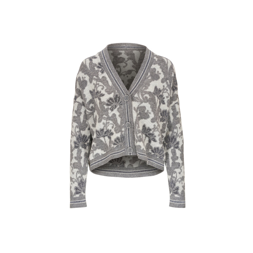 D.Exterior - Granite Floral V-Neck Short Boxy Cardigan