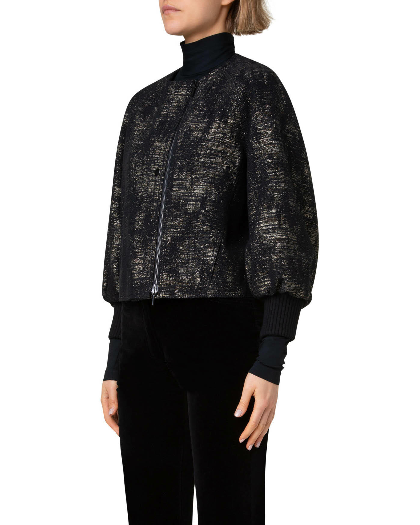 Akris Punto - Black & Metallic Gold Denim Jacquard Bomber Jacket