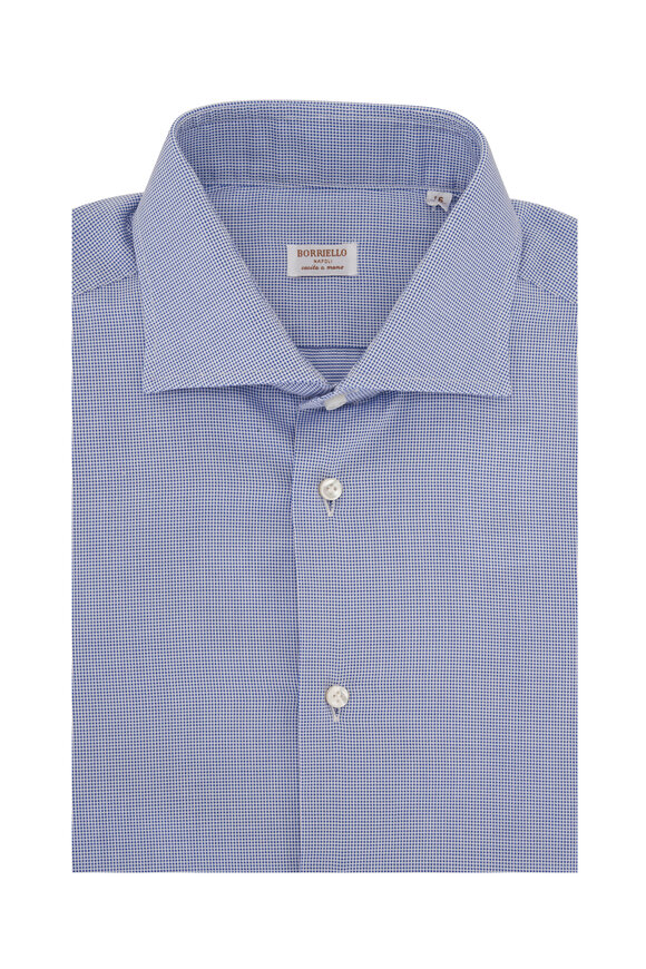 Borriello - Blue Micro Check Textured Cotton Dress Shirt