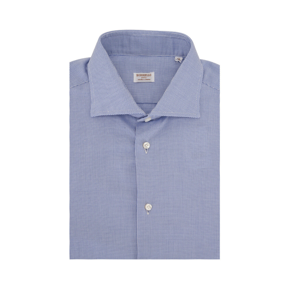 Borriello - Blue Micro Check Textured Cotton Dress Shirt