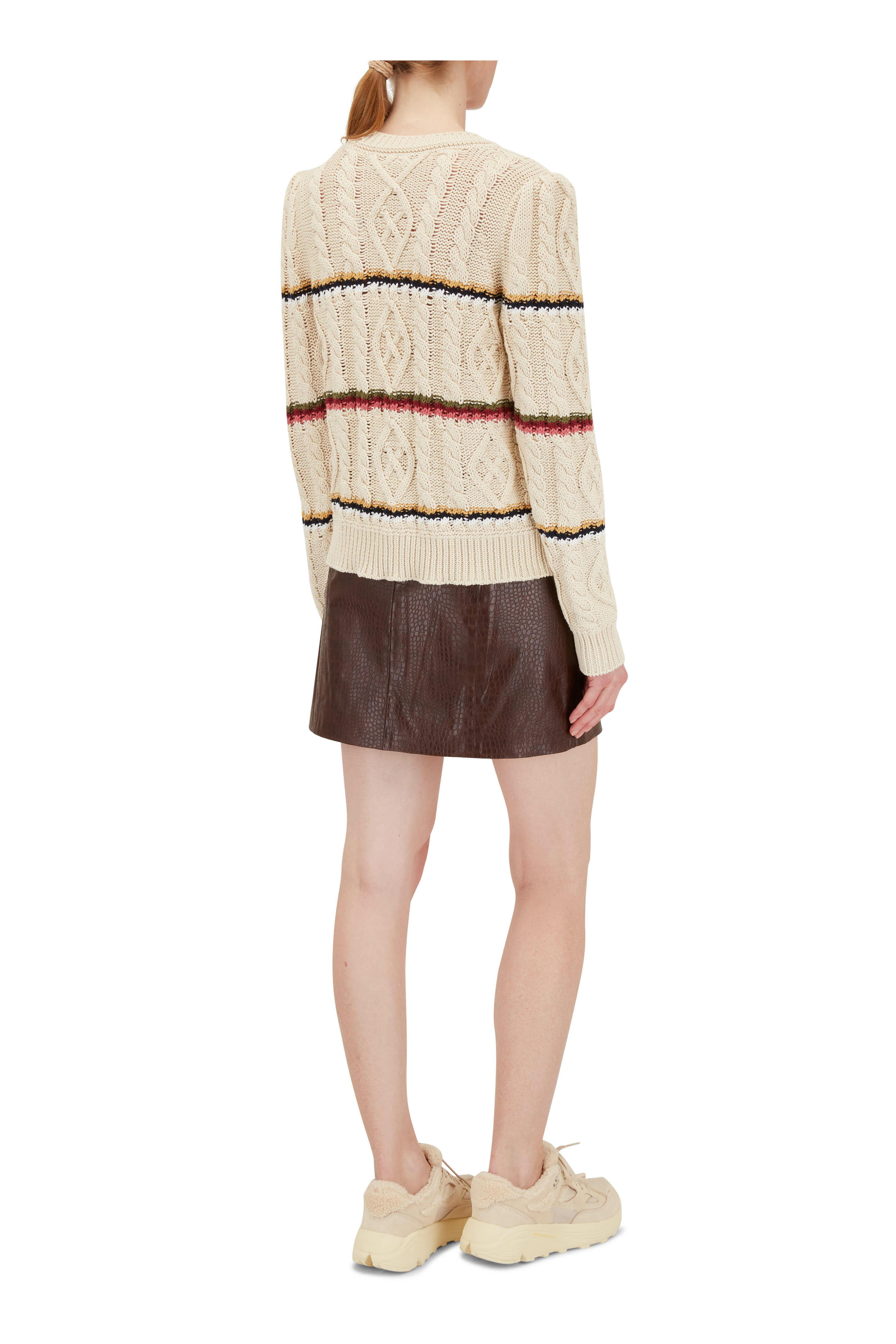Veronica Beard - Bruna Multicolor Stripe Cable-Knit Sweater