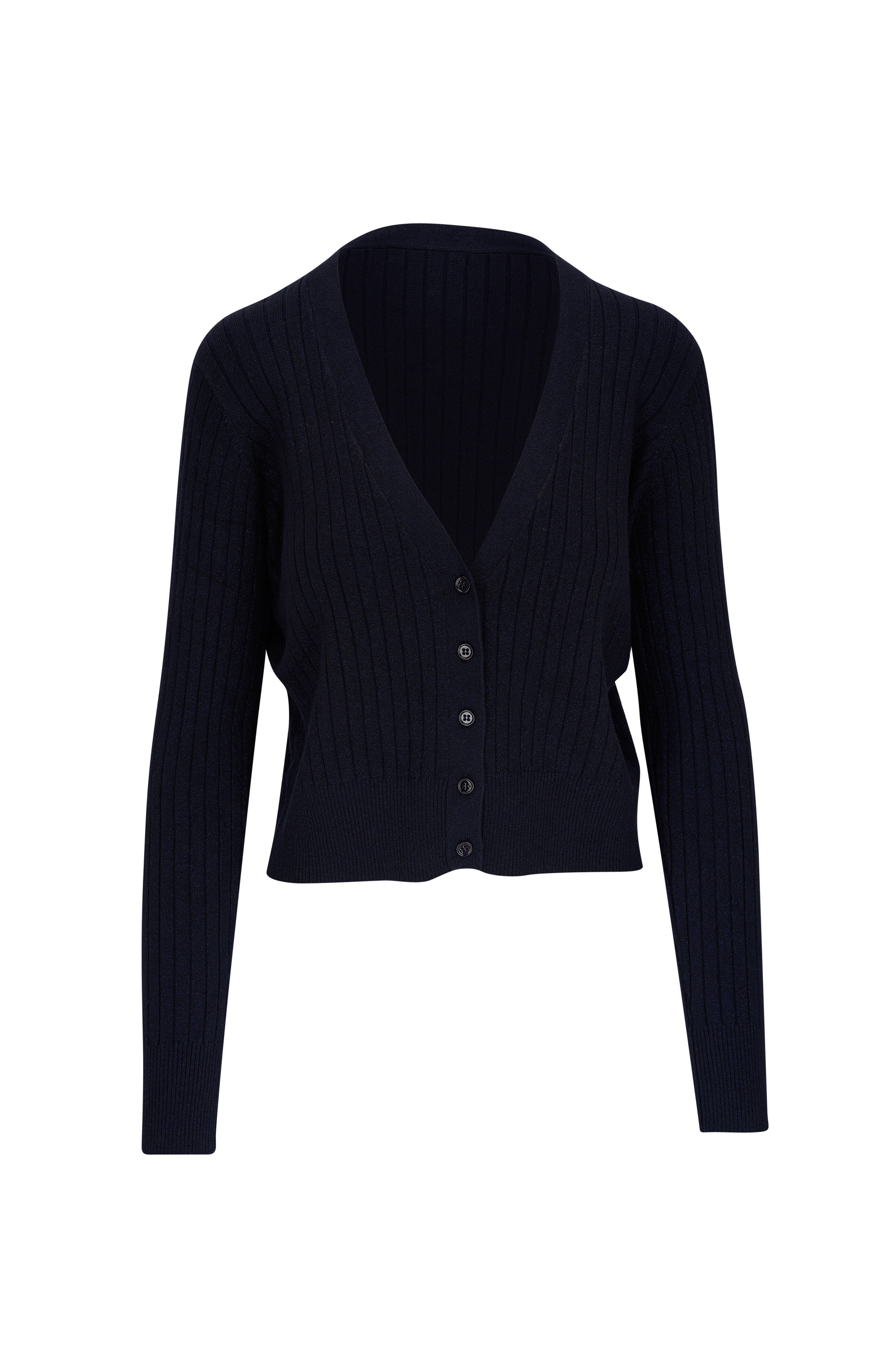 Majestic - Navy Blue Lurex V-Neck Cardigan | Mitchell Stores