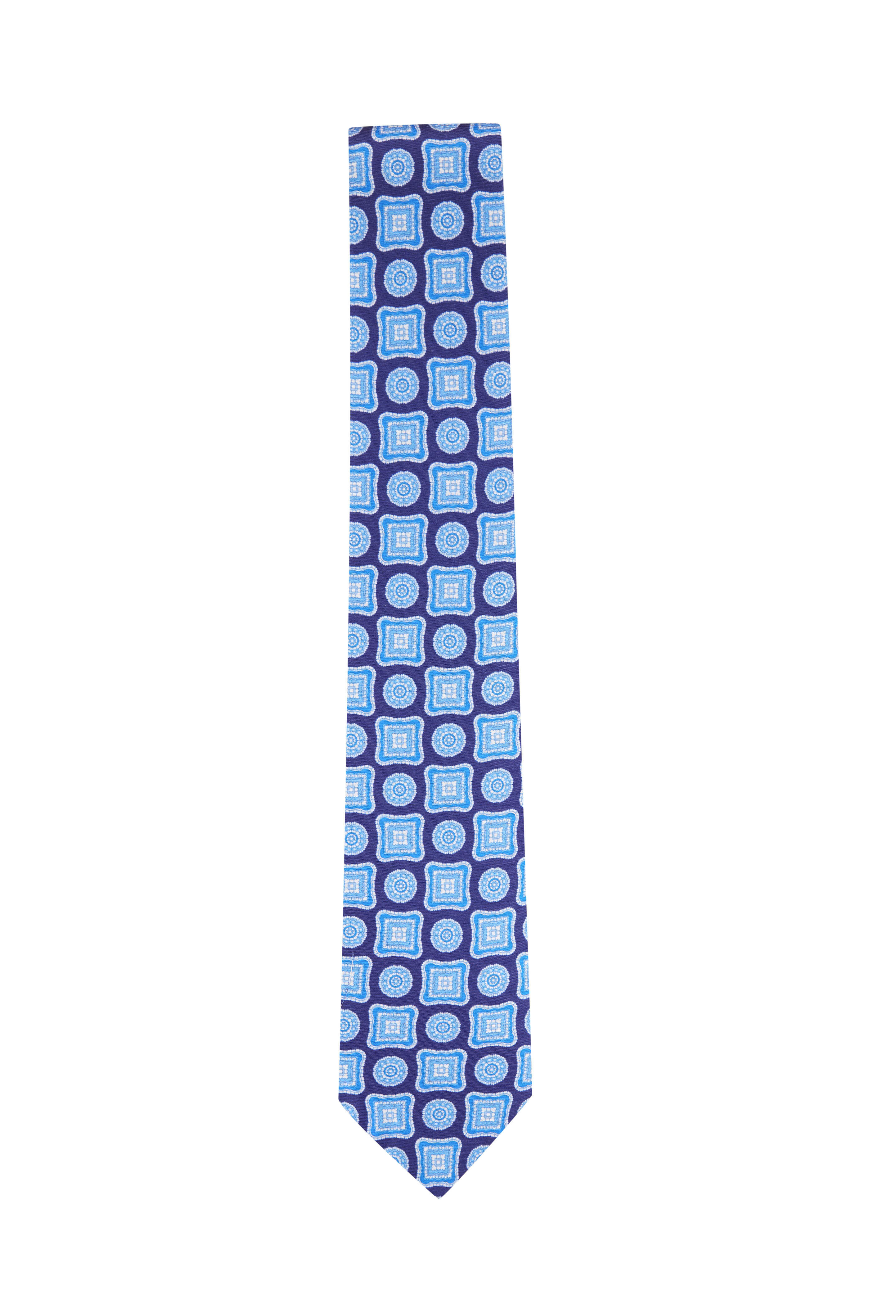 Kiton - Navy & Light Blue Medallion Silk Necktie