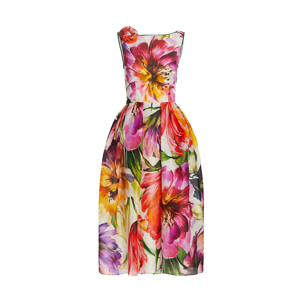 Naeem Khan - Pink Floral Printed Midi Dress | Mitchell Stores