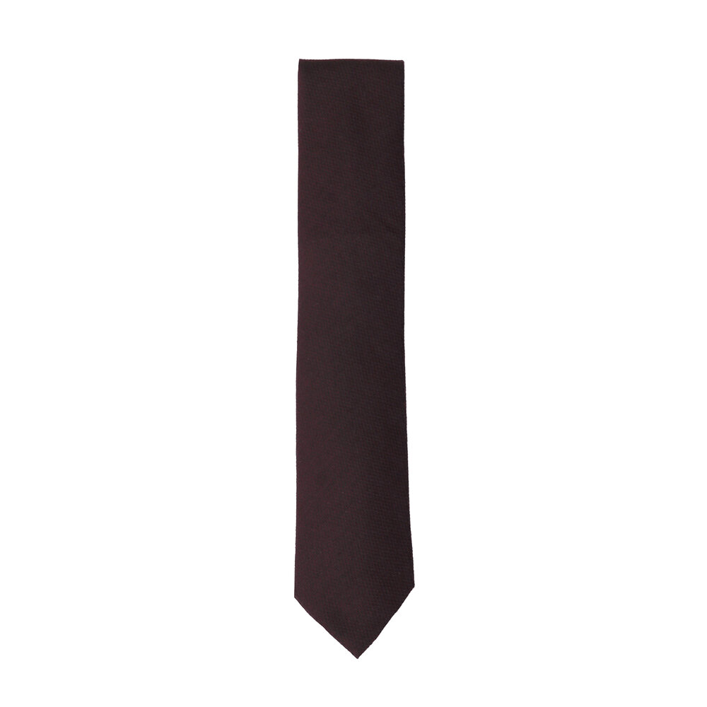 Brioni - Solid Burgundy Jacquard Wool & Silk Tie