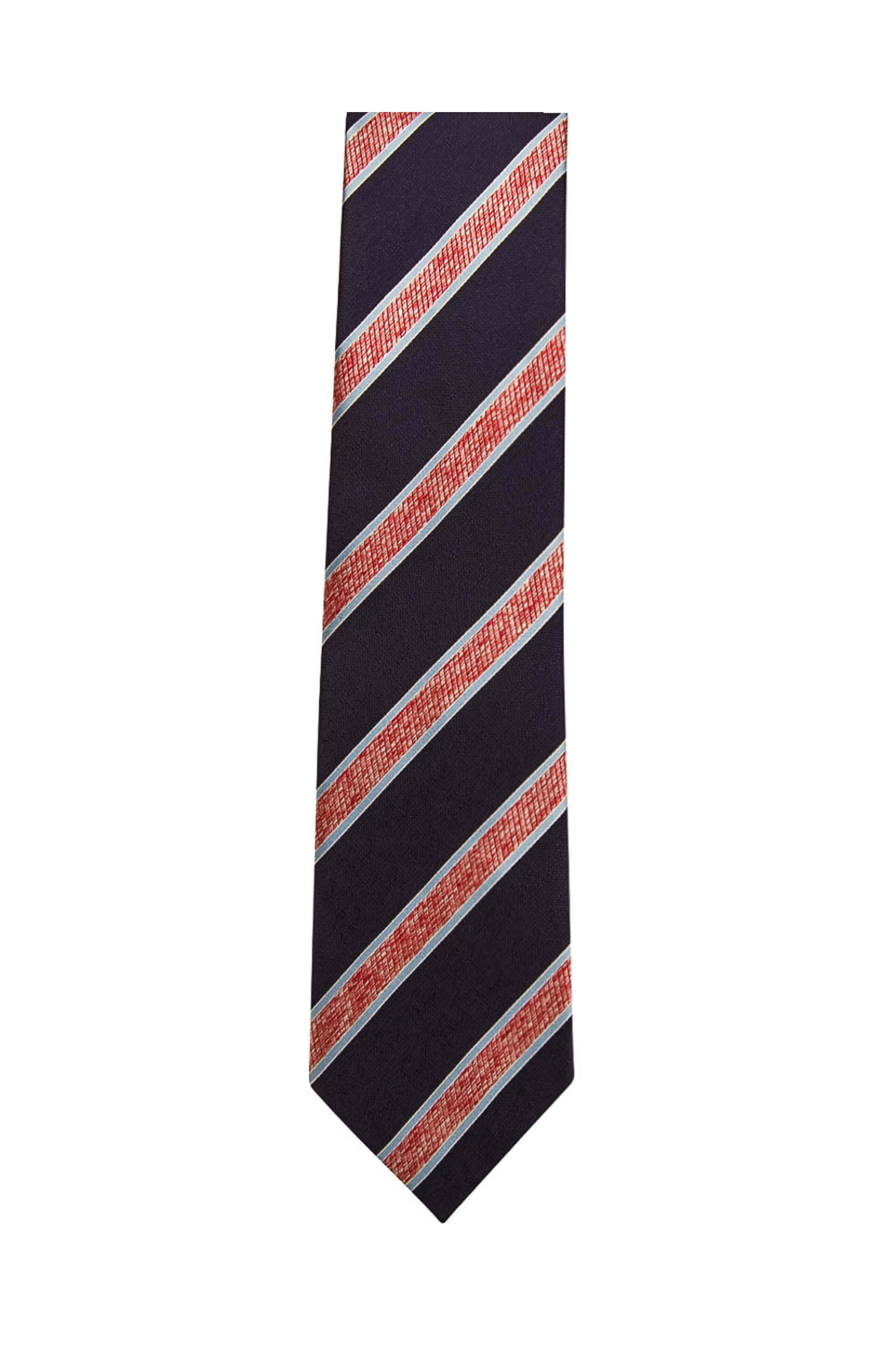Geoff Nicholson - Navy Sky Blue and Red Stripe Tie