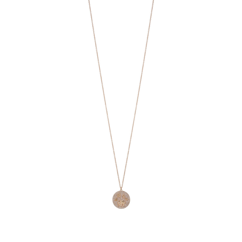 Kai Linz - Rose Gold Diamond Disk Charm Necklace