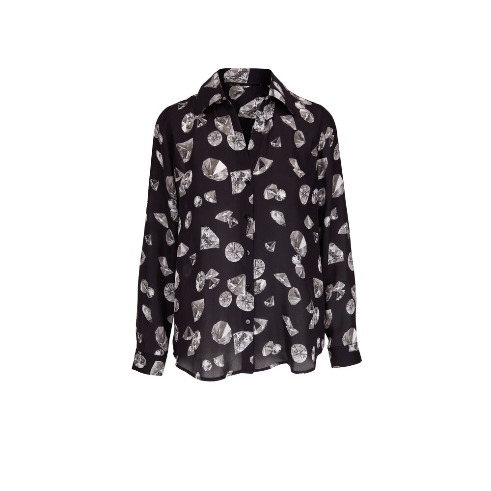 L'Agence - Nina Black Diamond Print Blouse | Mitchell Stores