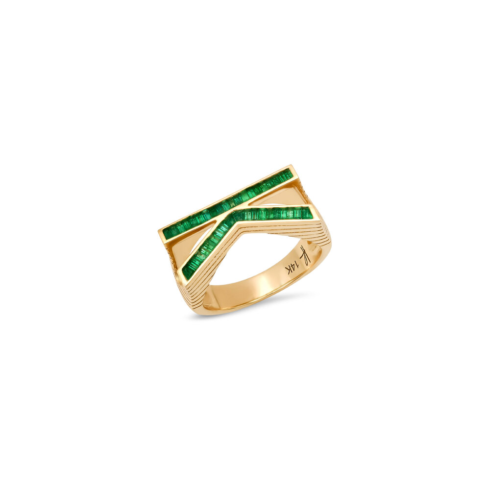 Helena Rose - 14k Yellow Gold Grandsize Emerald Initial "K" Ring